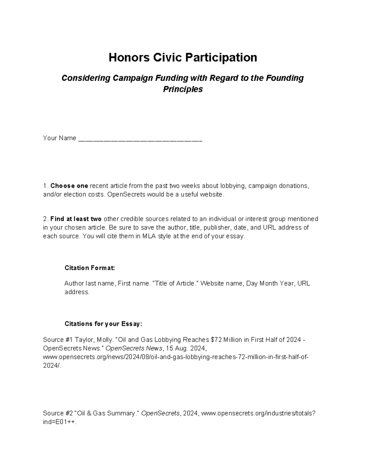 3.09H US GOV Essay on Campaign Funding and Civic Principles - Studocu