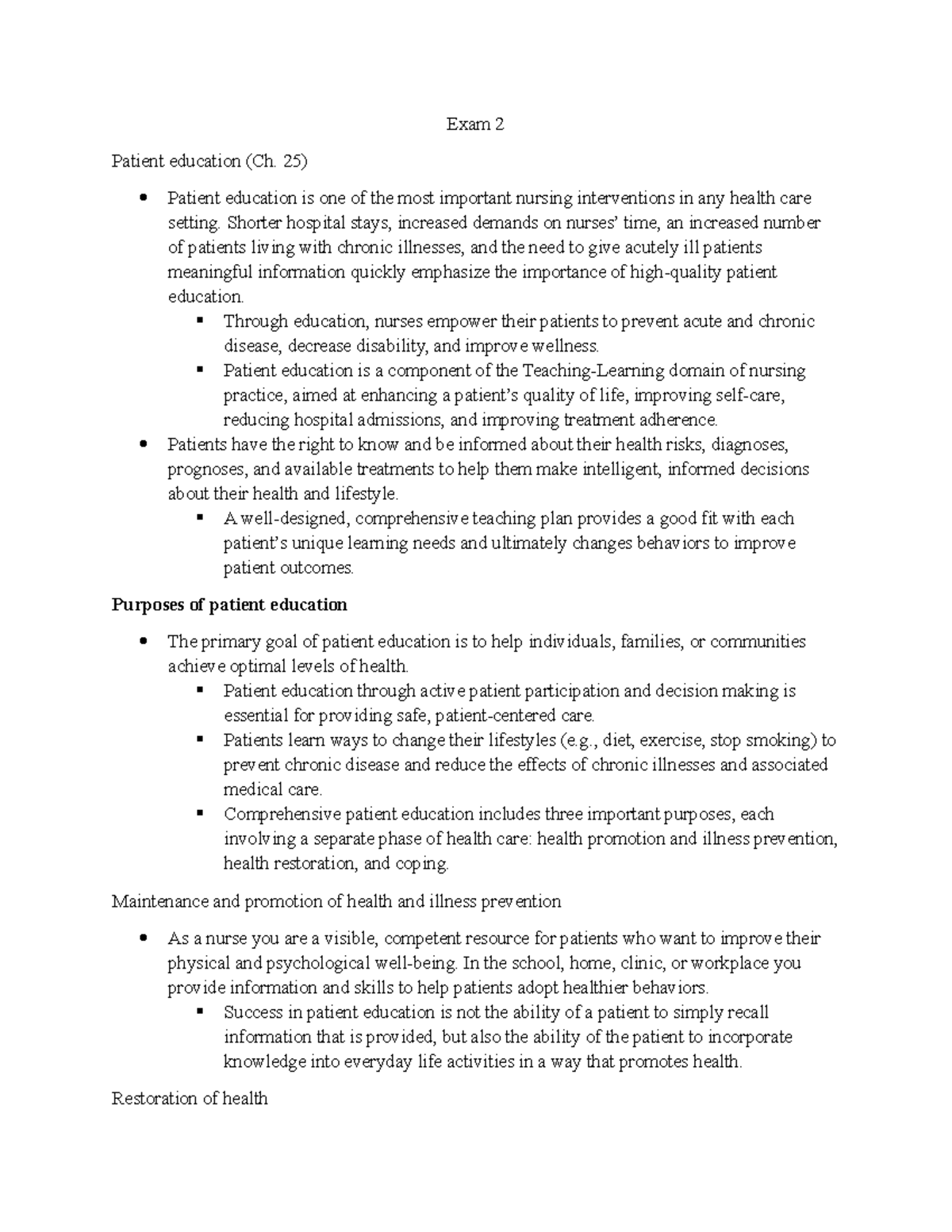 Exam 2 Patient Education Strategies (Ch. 25) Lecture Notes - Studocu