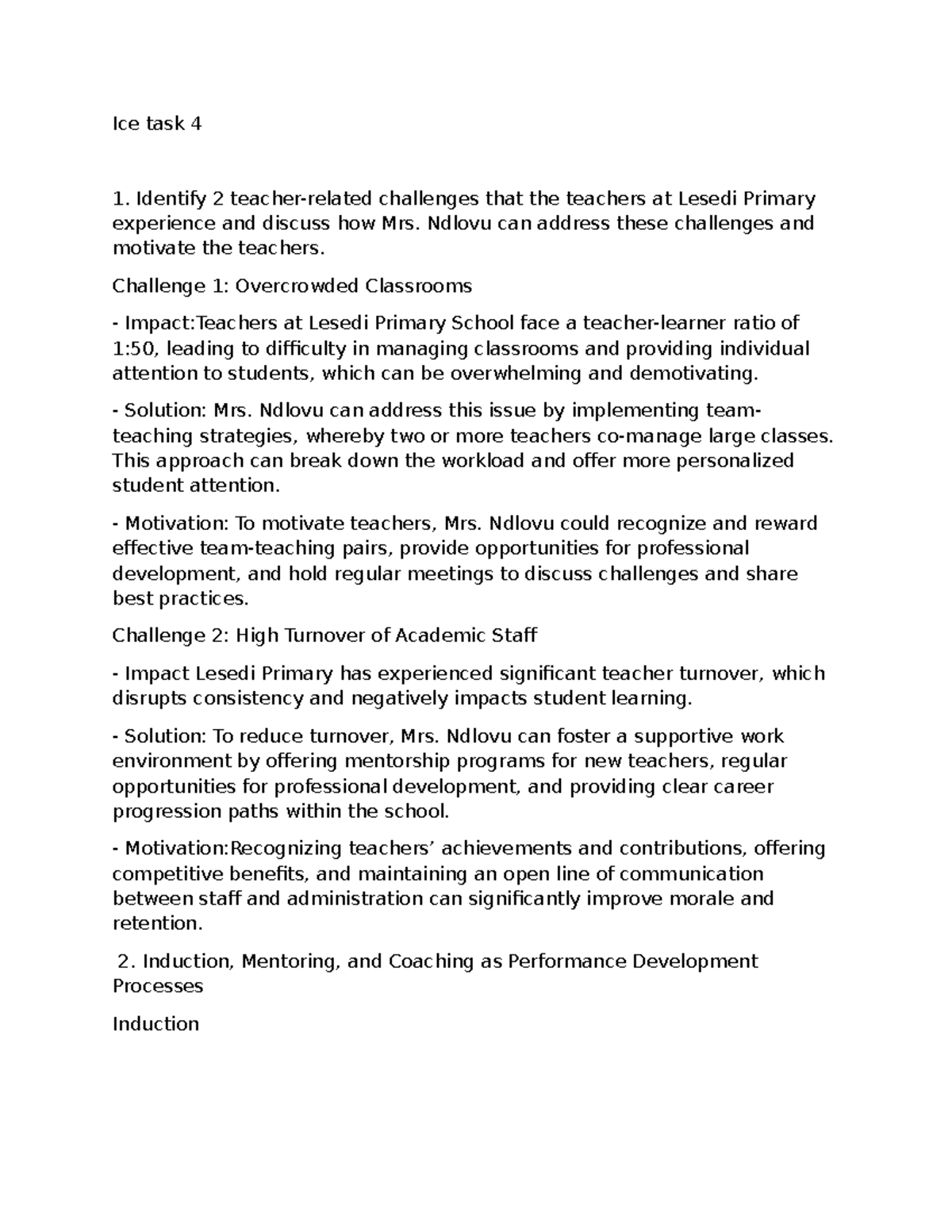 Edu ice 4 - Ice task - Ice task 4 Identify 2 teacher-related challenges ...