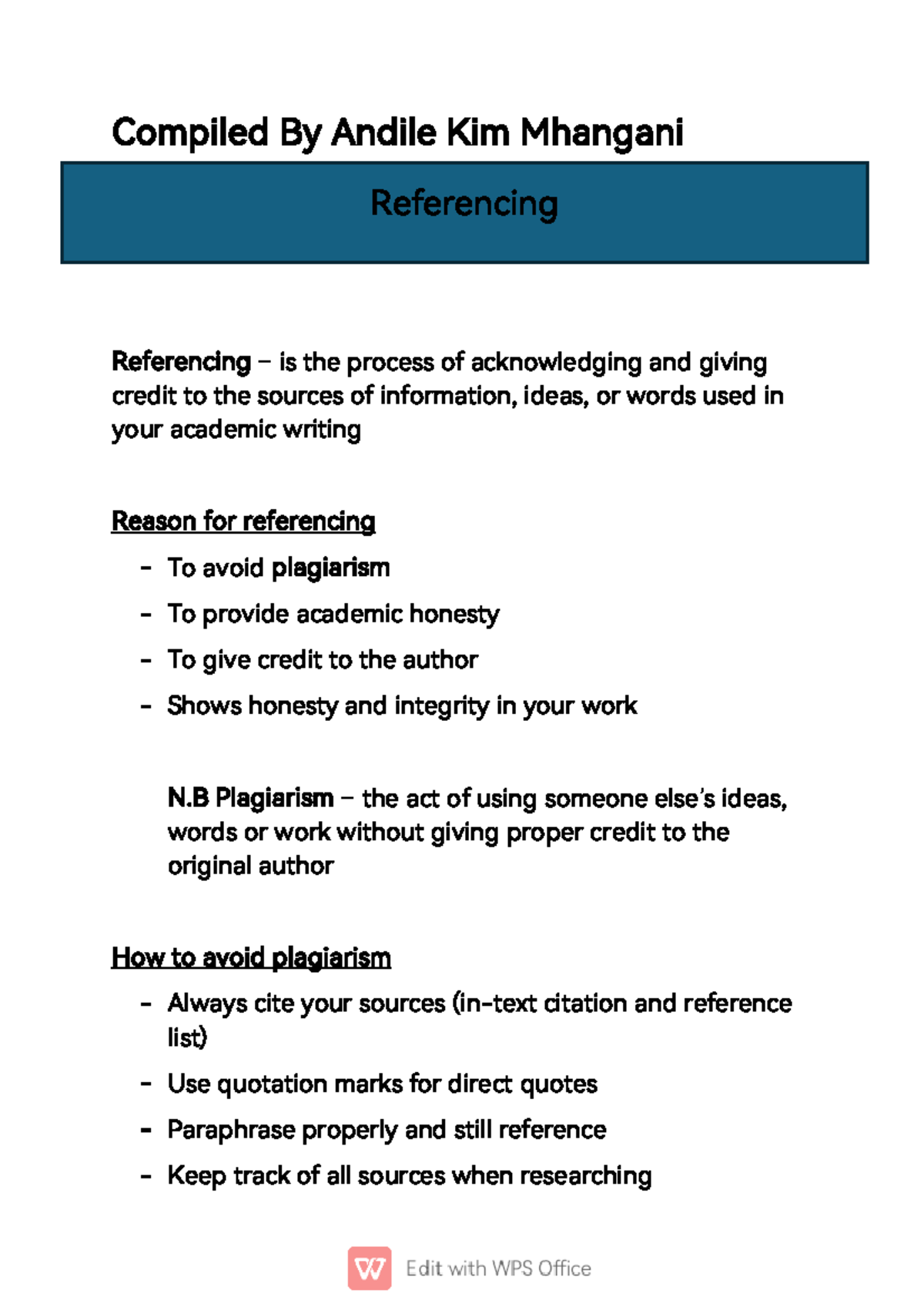 Referencing Notes (Harvard Style) - Avoiding Plagiarism Guide - Studocu