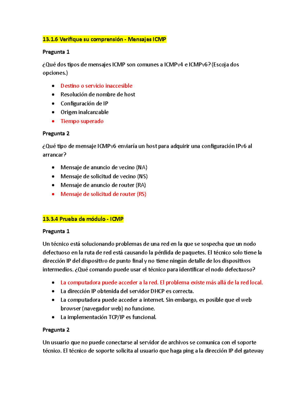 Módulo 13 - Redes: Comprensión de Mensajes ICMP y Problemas de Conectividad - Studocu
