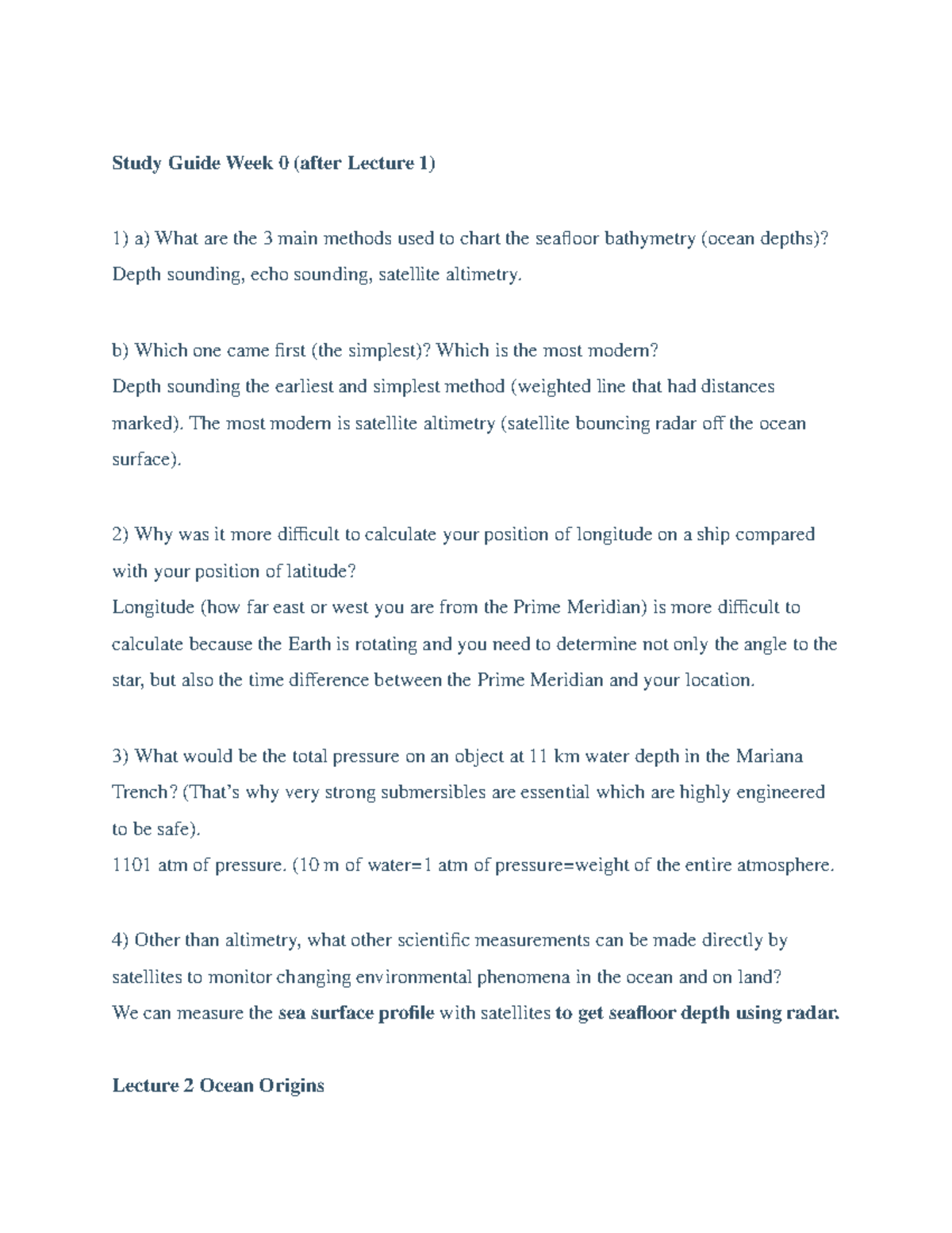 Oceanography Study Guide: Key Concepts & Lecture Notes (Weeks 0-5 ...