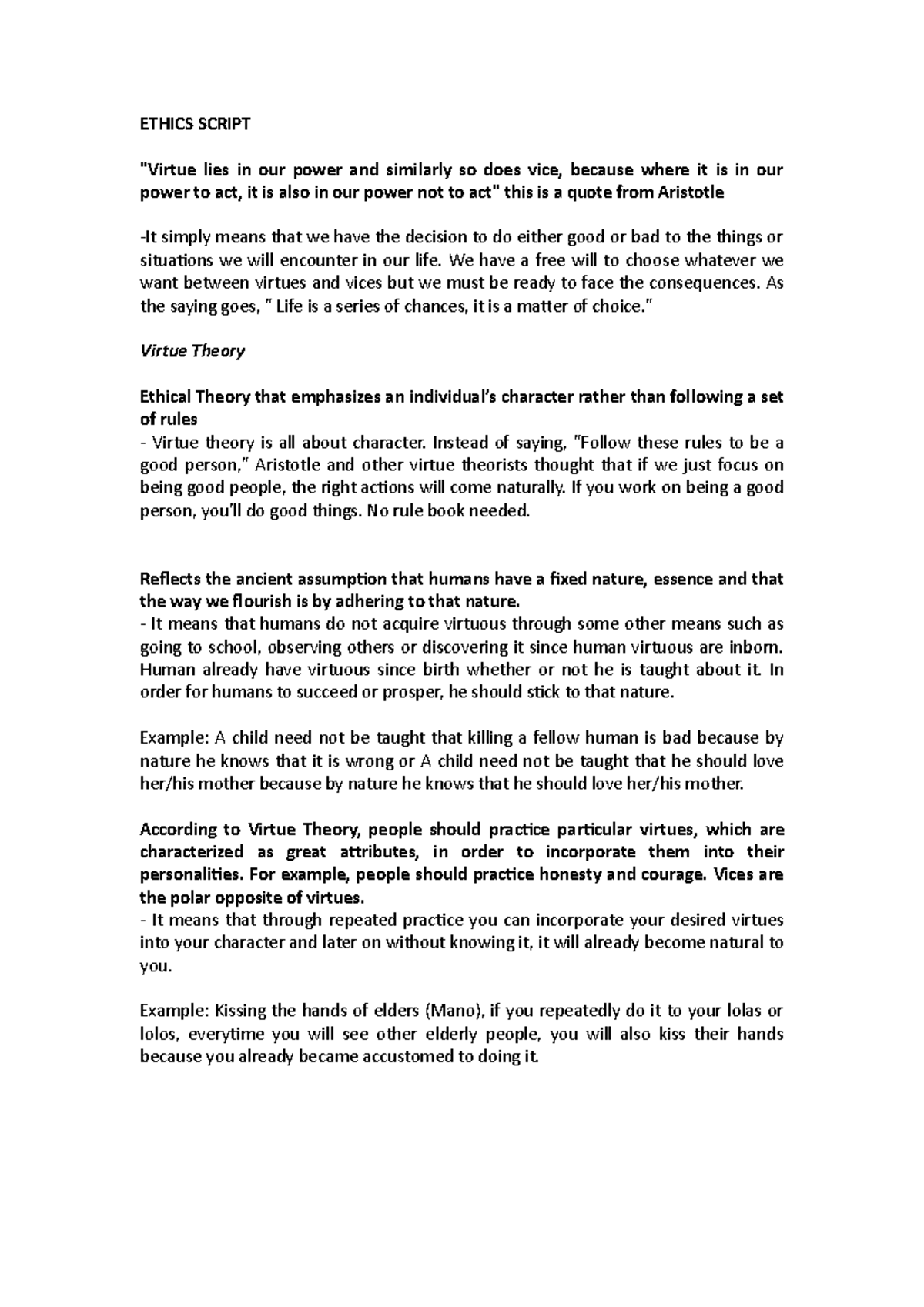 Ethics & Virtue Theory Overview: An In-Depth Script Analysis - Studocu