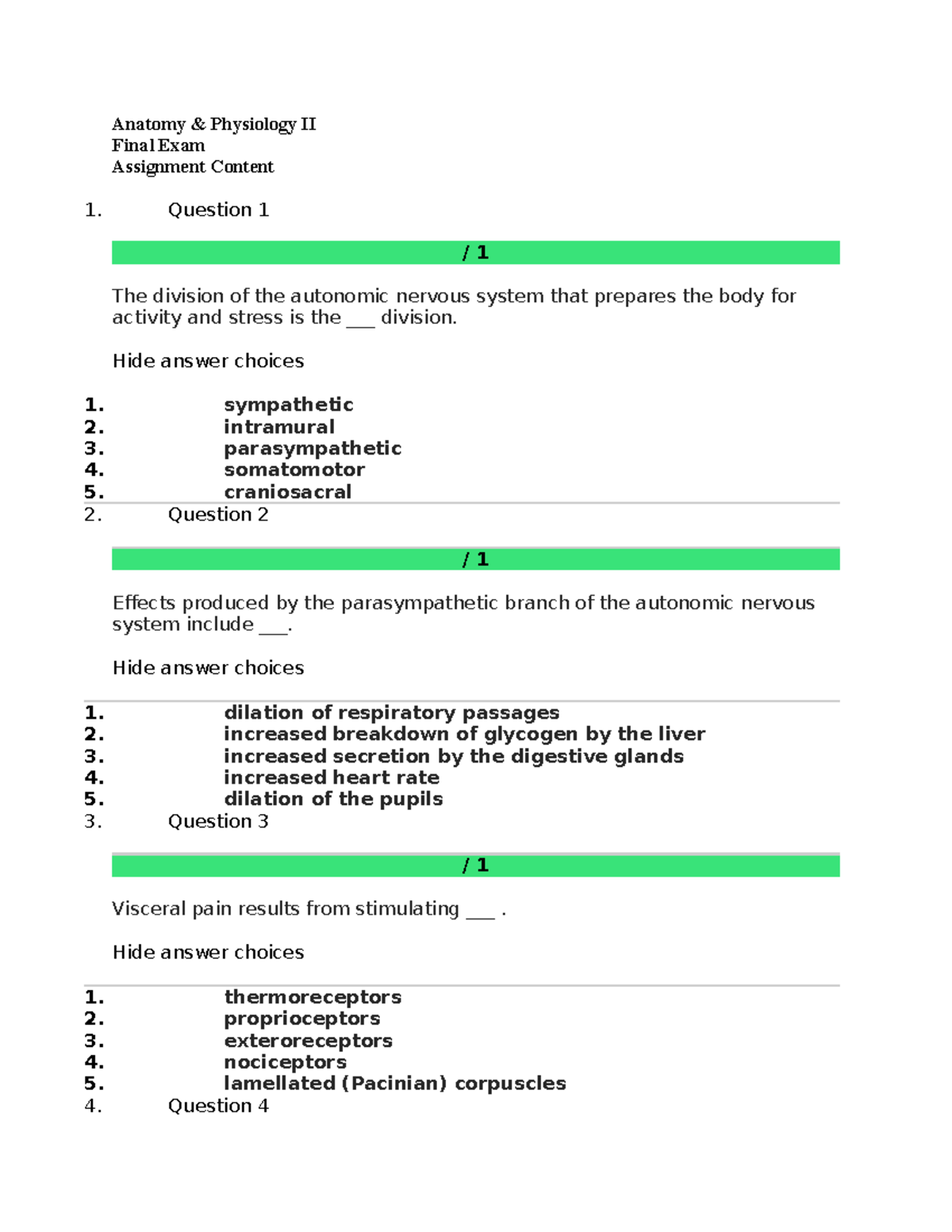 Anatomy & Physiology II Final Exam questions - Anatomy & Physiology II ...