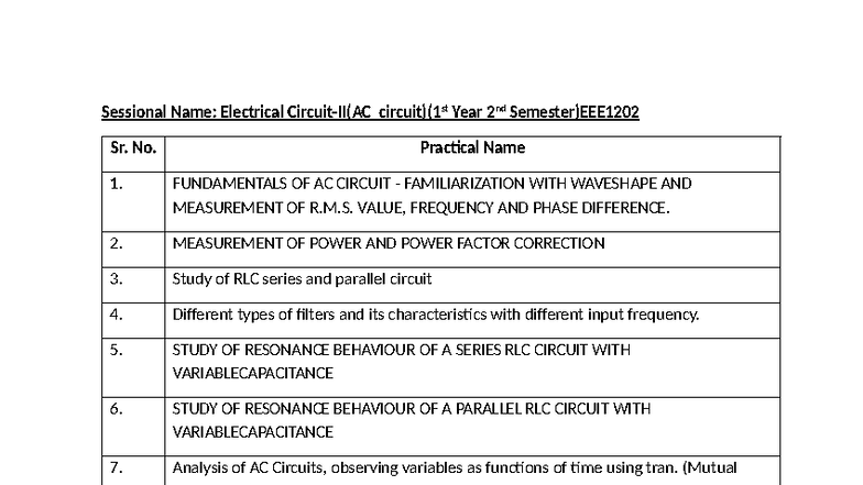 AC Circuit Lab - Sessional Name: Electrical Circuit-II(AC circuit)(1st ...