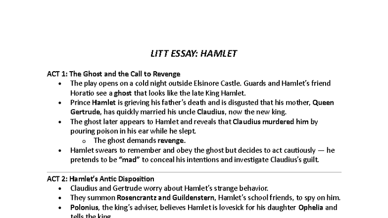 LITT ESSAY: HAMLET ANALYSIS - Themes of Revenge and Corruption - Studocu