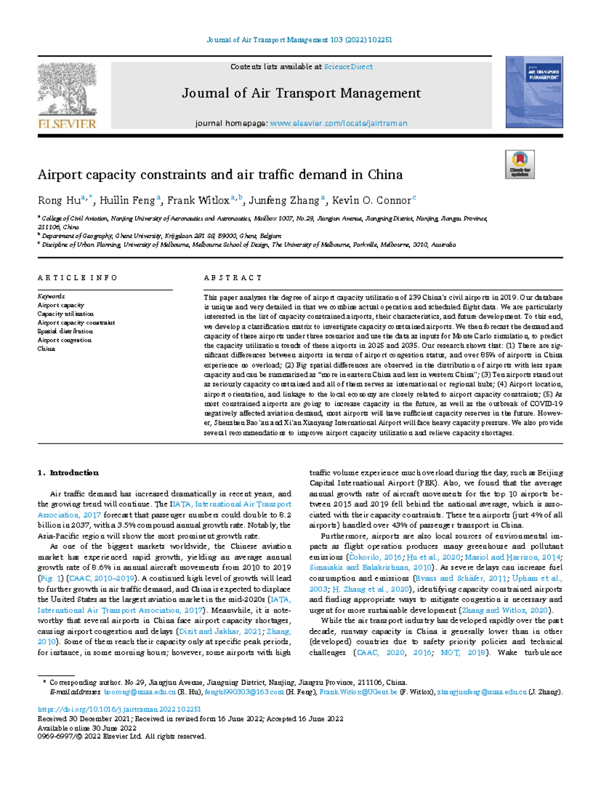 Analysis of Airport Capacity Constraints and Air Traffic Demand in ...