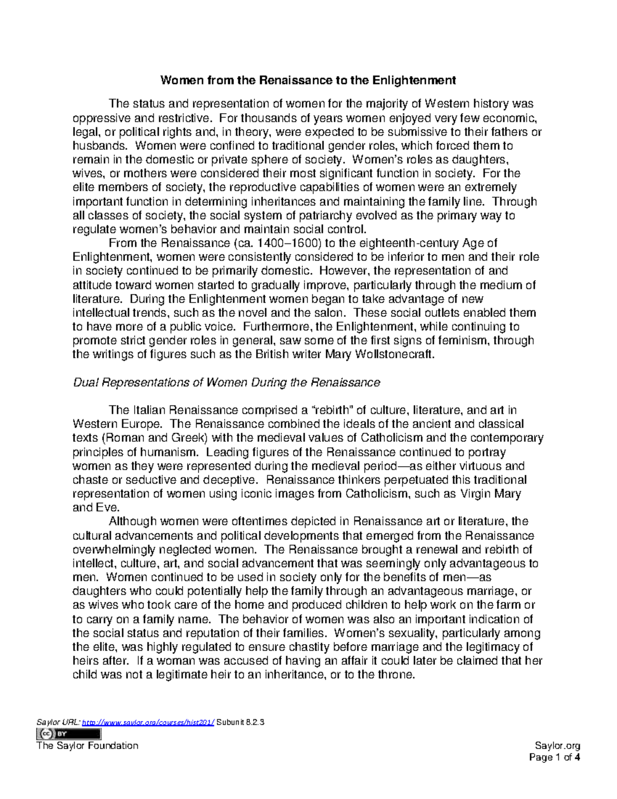 Feminism and History: Women's Roles from Renaissance to Enlightenment ...