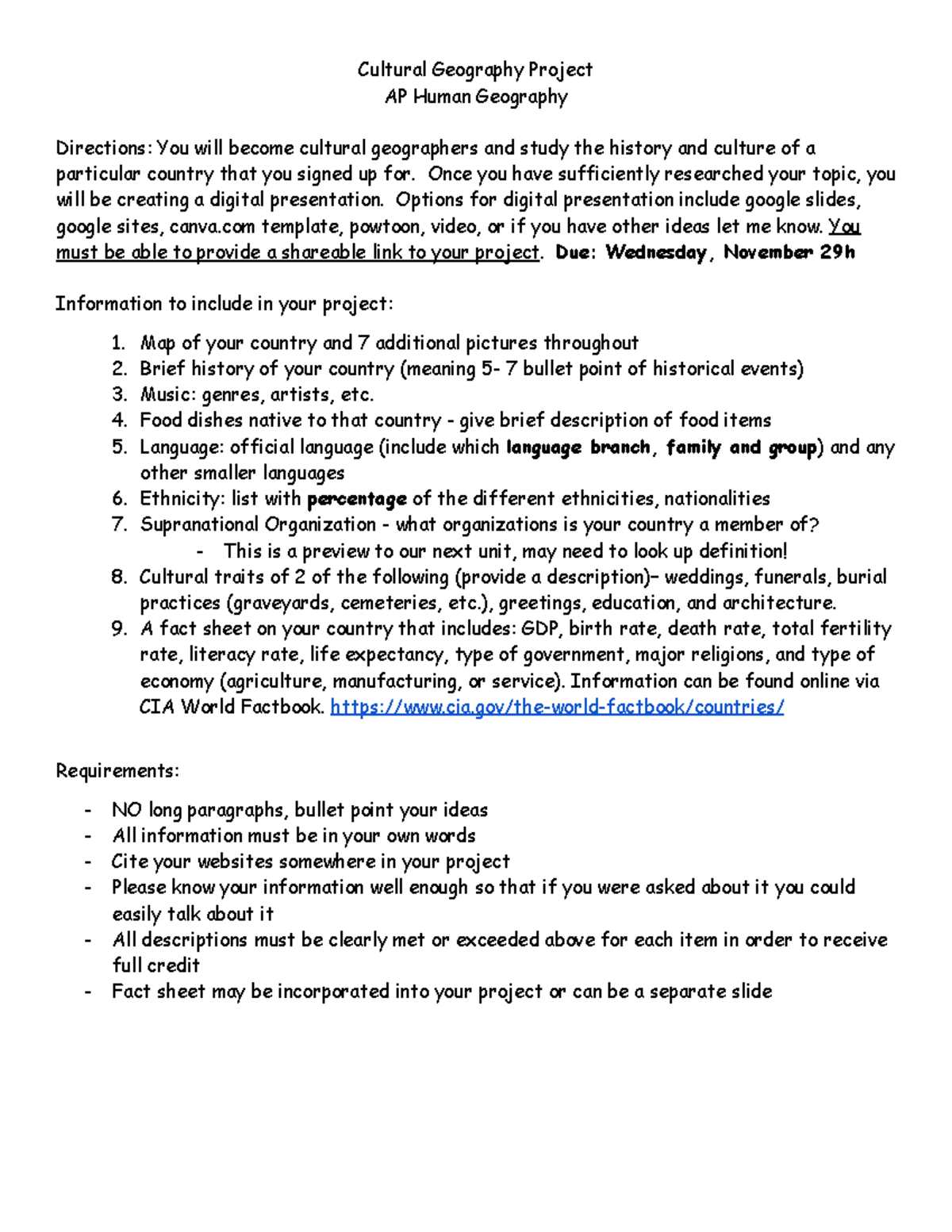 Cultural Geography Project: AP Human Geography Guide and Instructions ...
