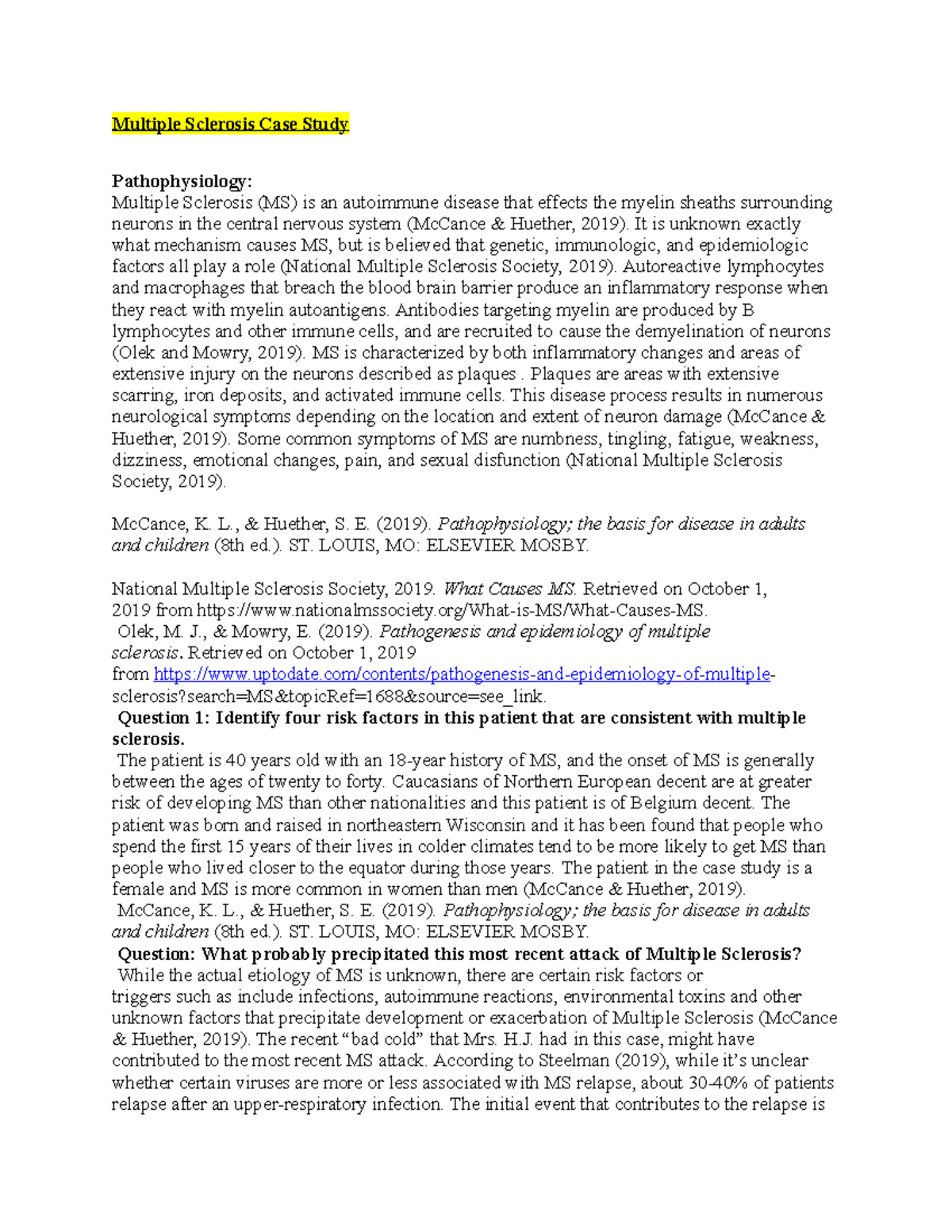Case studies in patho - courswork - Multiple Sclerosis Case Study ...