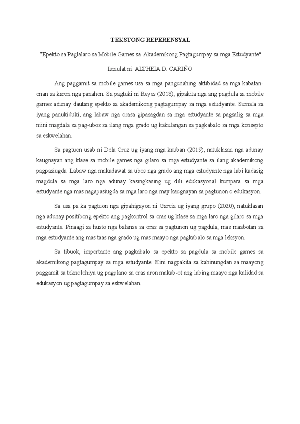 Tekstong Naratibo - Essay on Learning from Nanay Liding - Studocu