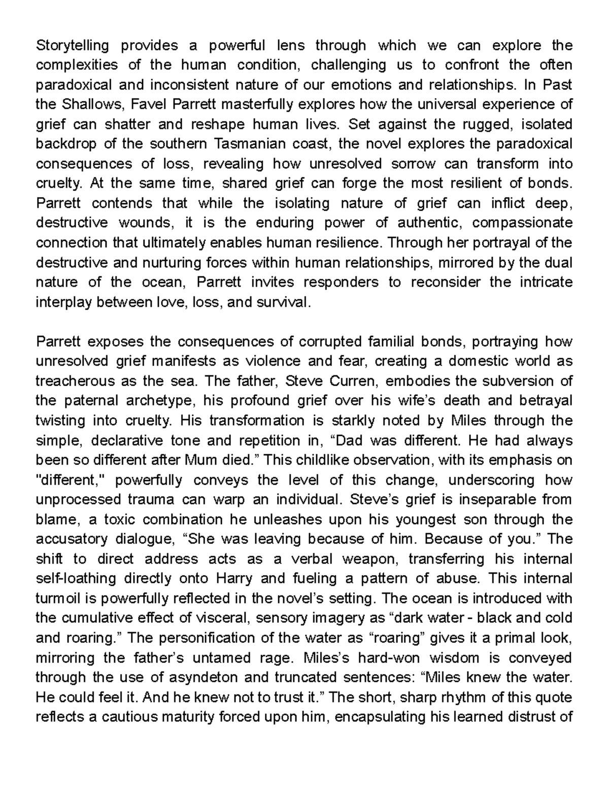 ENG 101: Common Module Essay on Grief and Resilience in "Past the ...