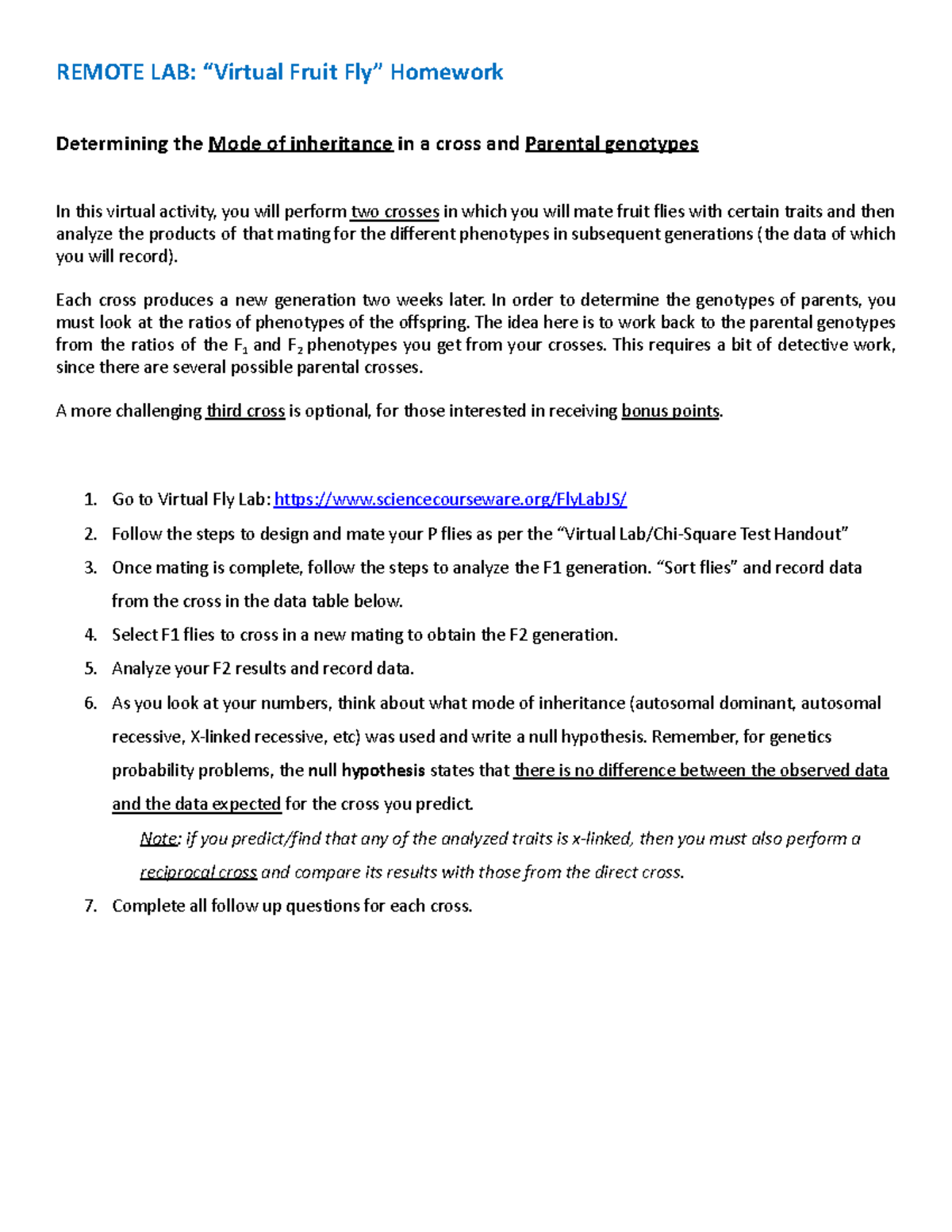 Virtual Fruit Fly Lab Homework (Genetics) - Cross Analysis - Studocu