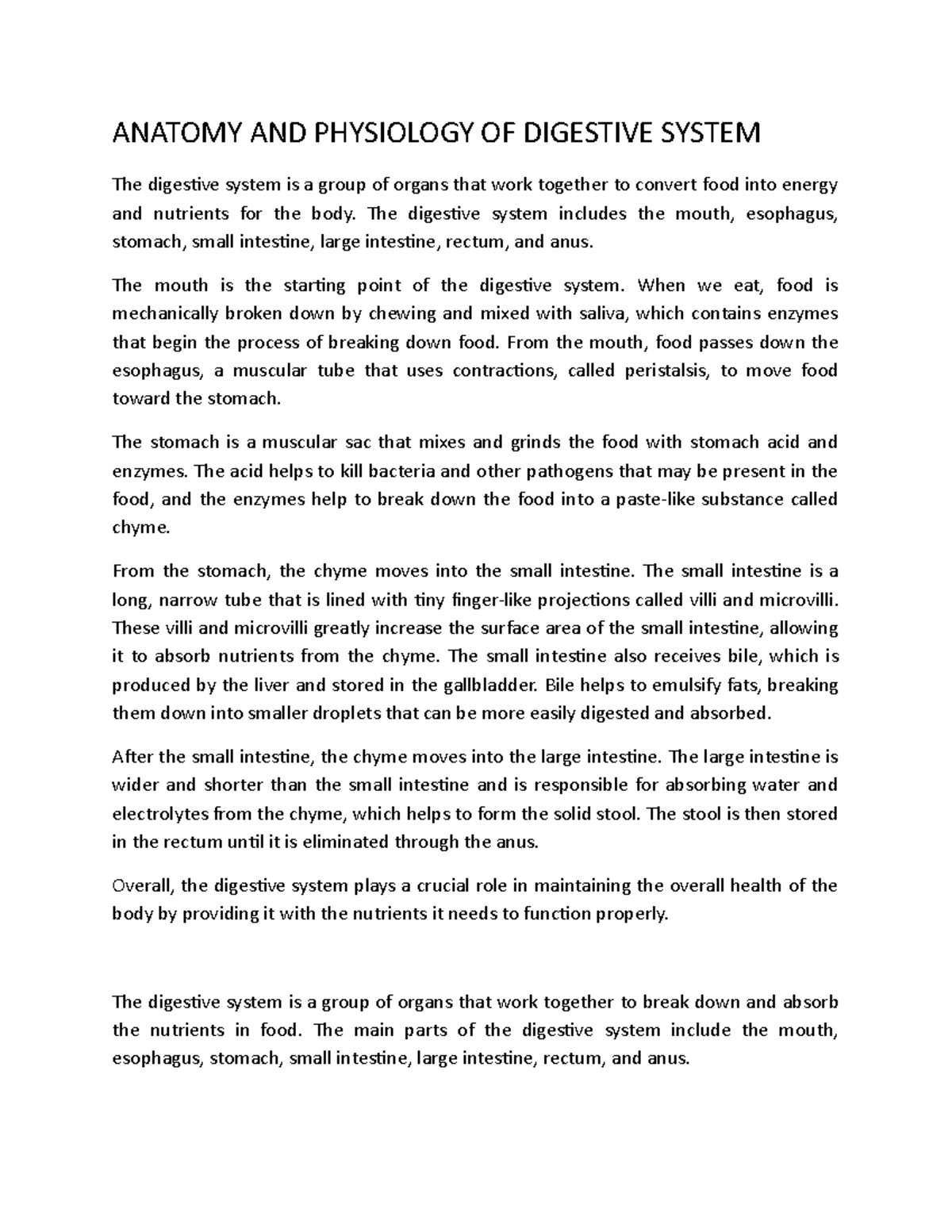 ANAT 101: Digestive System Overview and Functions Explained - Studocu