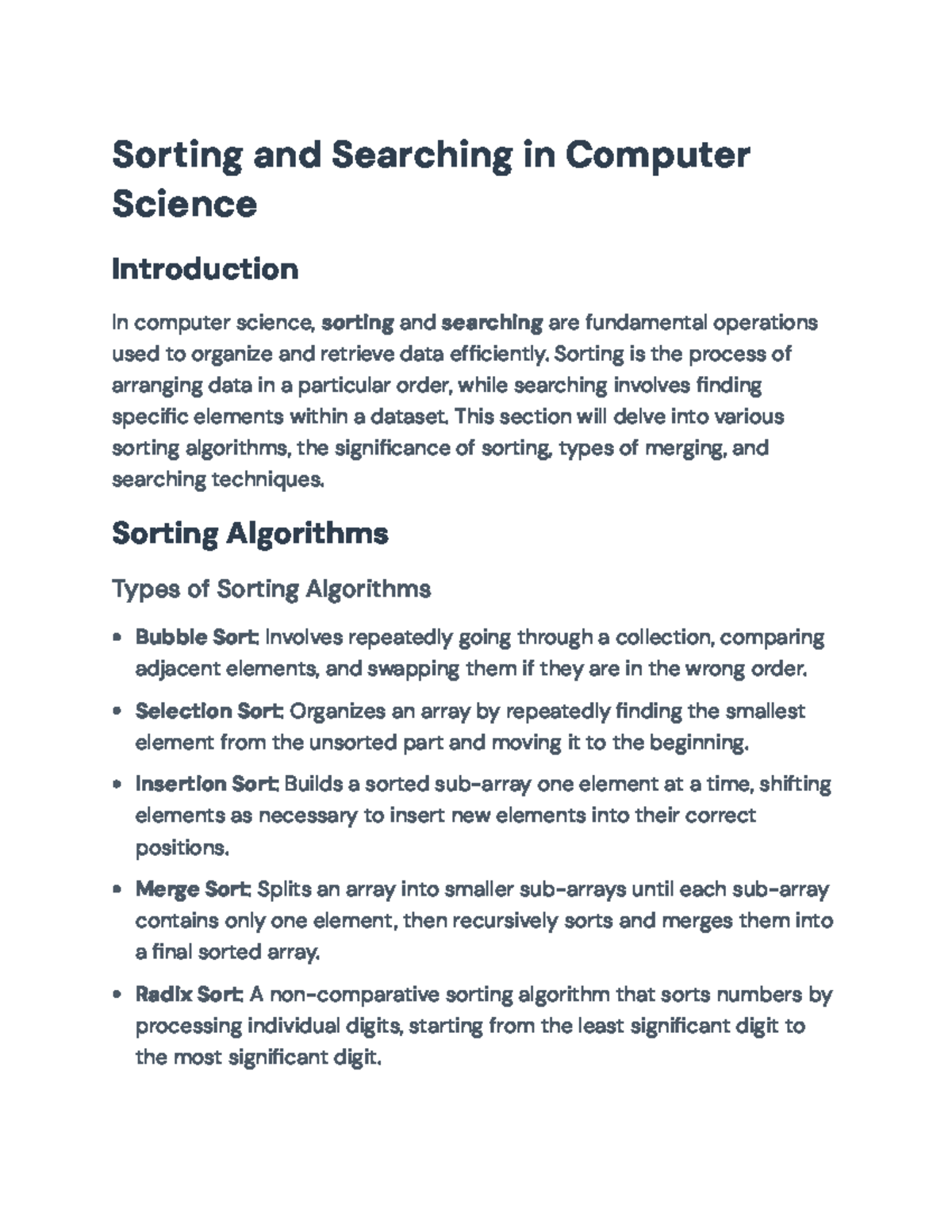 Sorting and Searching Algorithms in CS: Overview & Techniques - Studocu