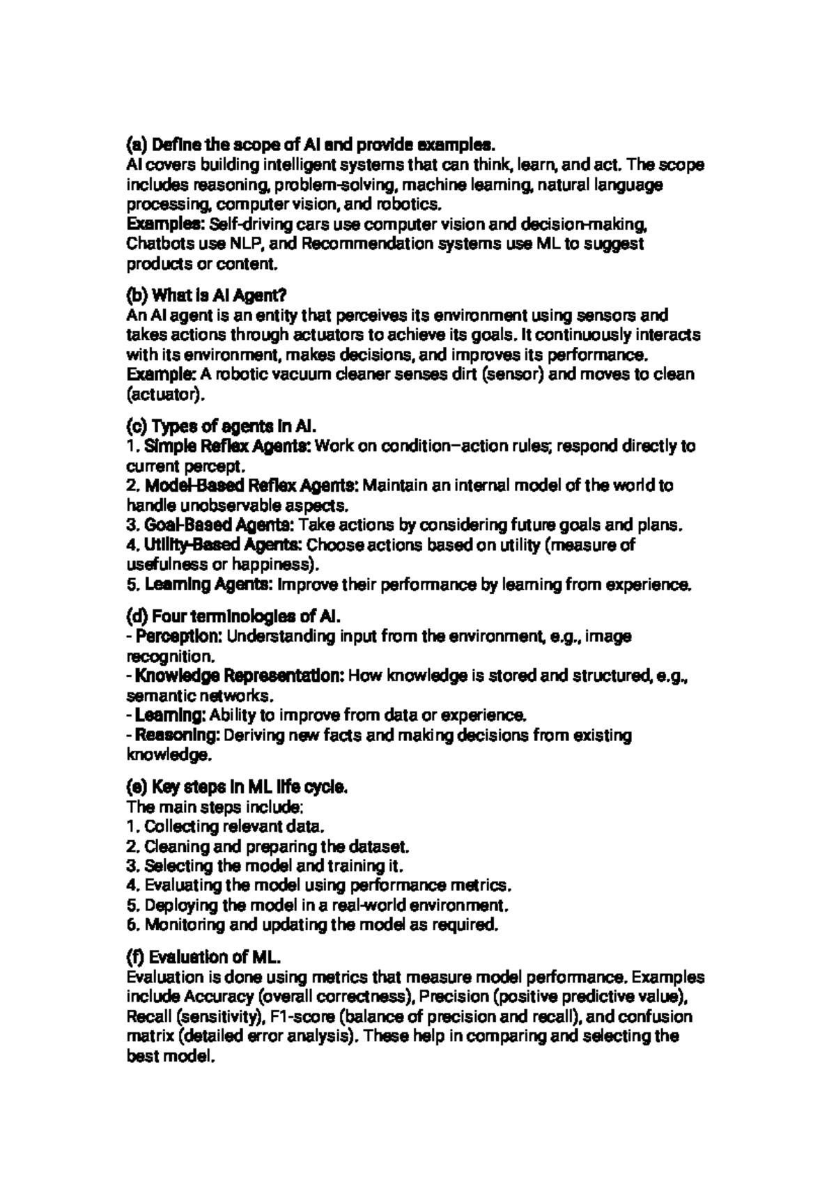 AI (Artificial Intelligence) Model Answers - Comprehensive Notes - Studocu