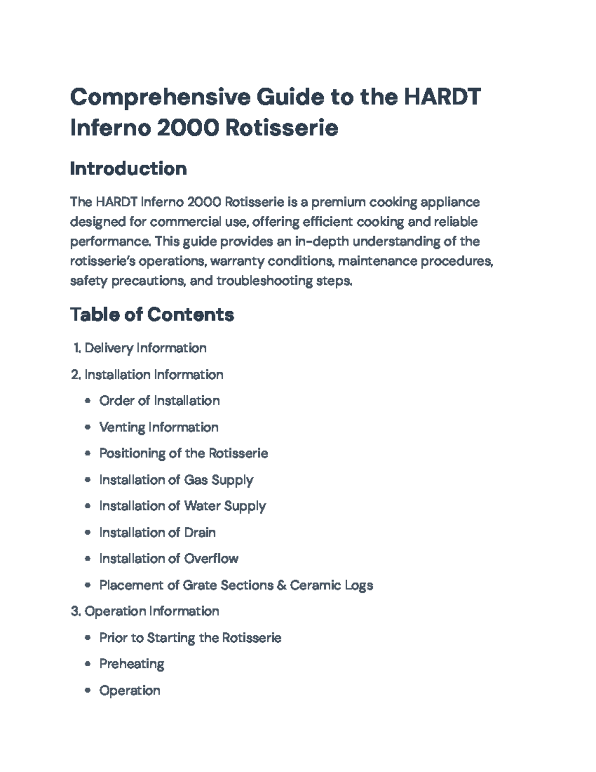 HARDT Inferno 2000 Rotisserie User Guide: Installation & Maintenance ...