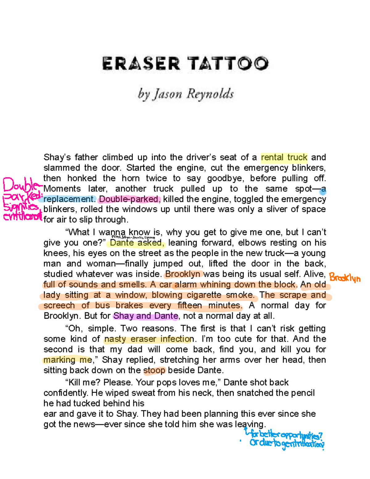Eraser Tattoo: A Reflection on Love and Loss in Brooklyn - Studocu