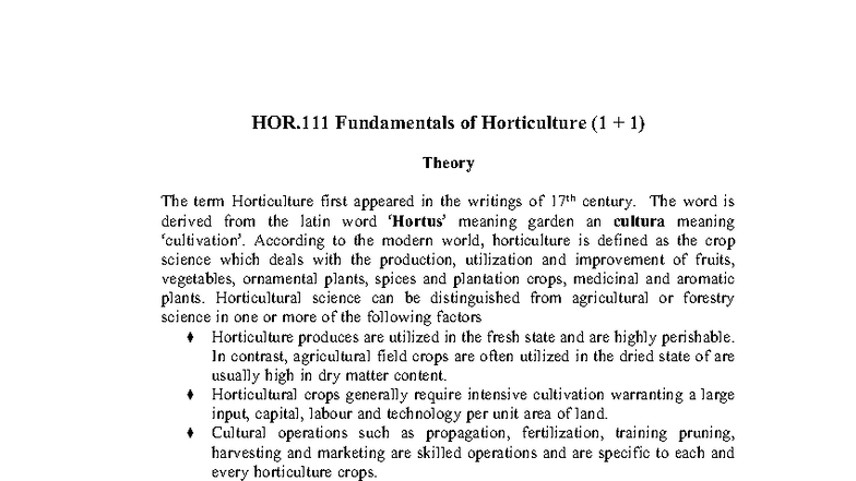 Fundamentals of Horticulture (1 1) Theory Notes - Studocu