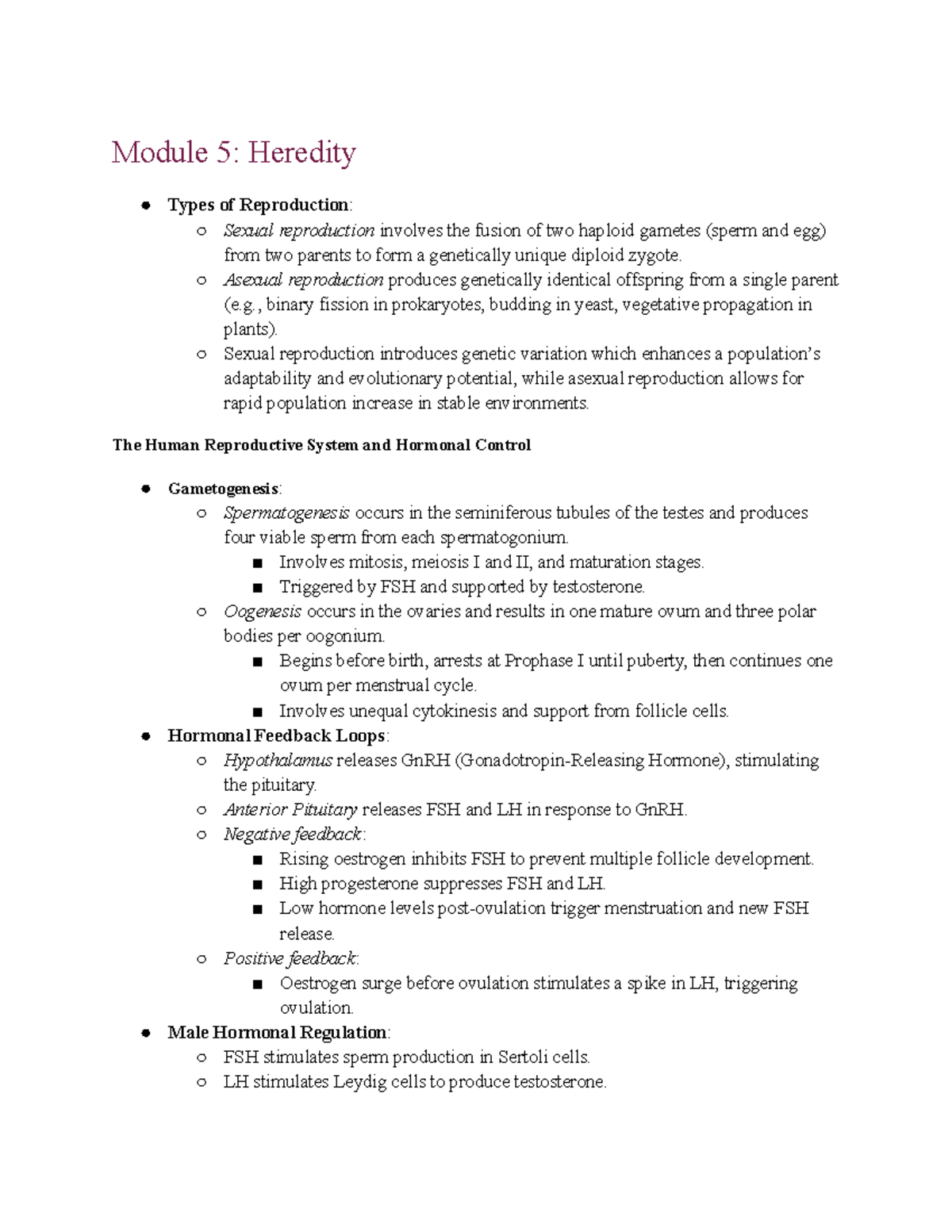 BIO 101: Module 5 - Heredity and Reproductive Systems Overview - Studocu