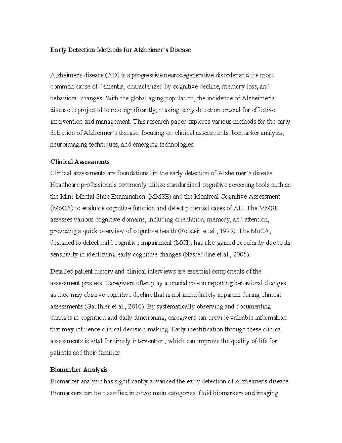 Early Detection Methods for Alzheimer's Disease (AD) - Studocu