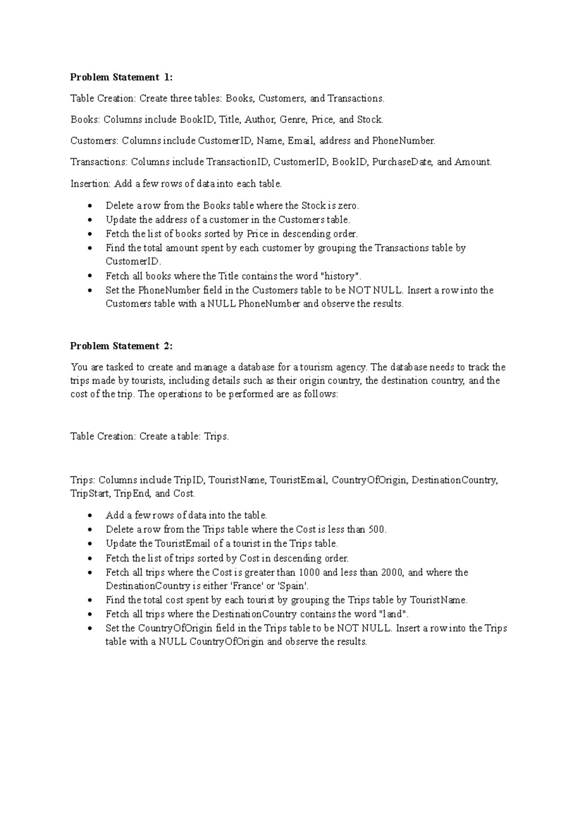 C++ Database Management: Problem Statements & Table Operations - Studocu