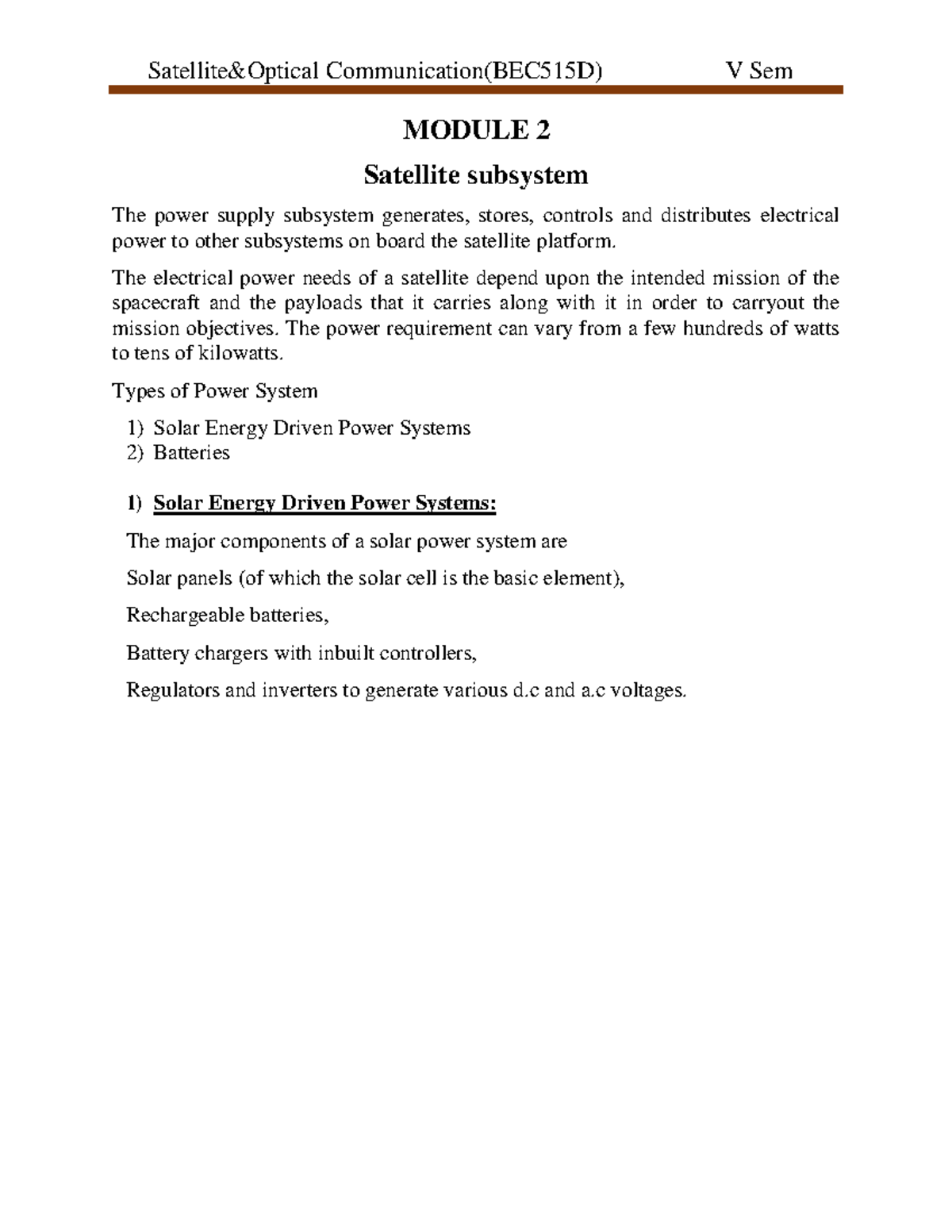 BEC515D - V Sem Module 2: Satellite & Optical Communication Notes - Studocu