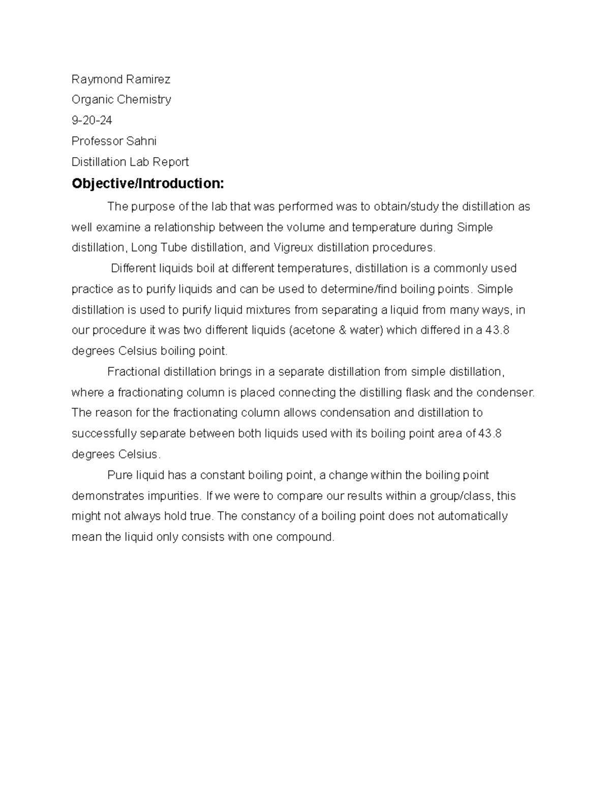 Distillation Lab Report - Organic Chemistry (Orgo Chem) - Studocu