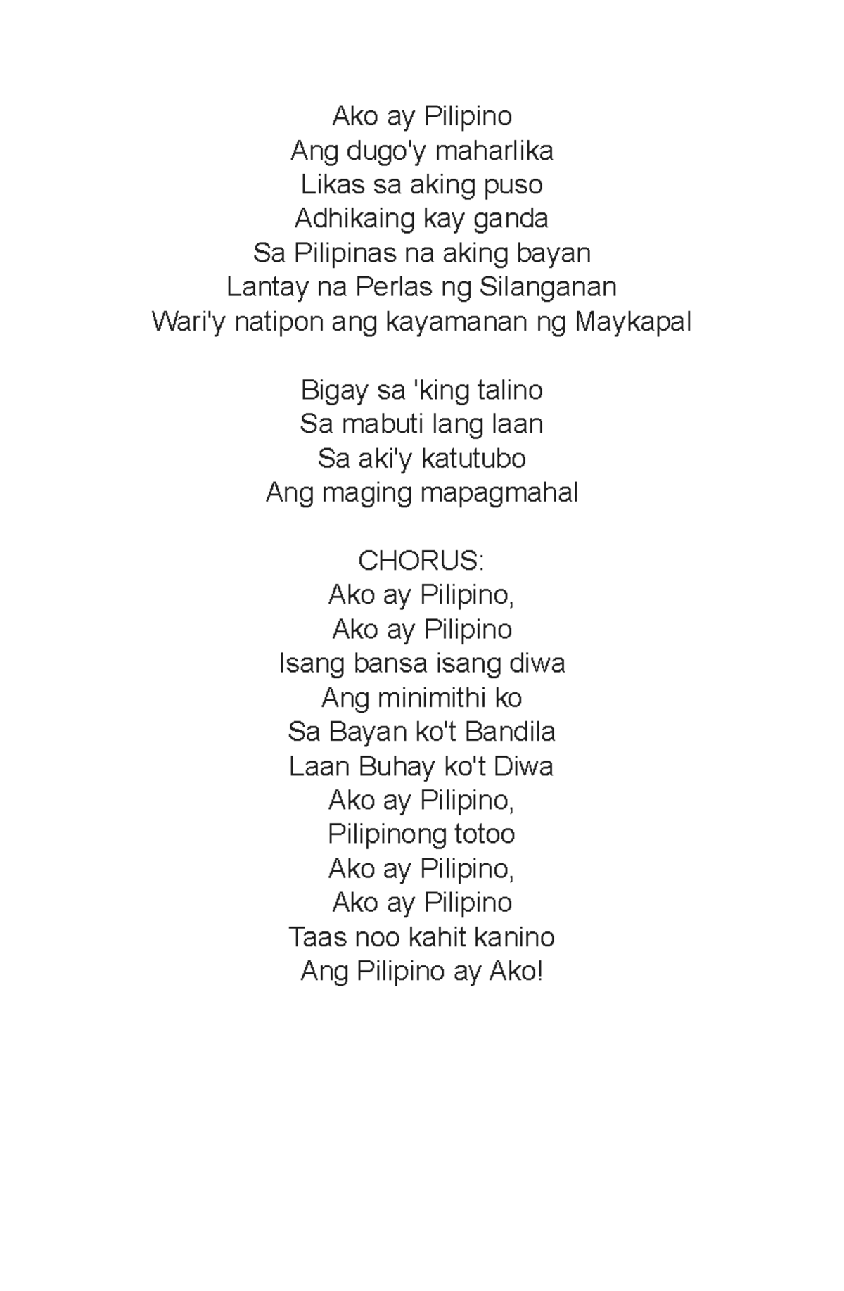 Ako ay Pilipino: Lyrics Analysis and Interpretation - Studocu