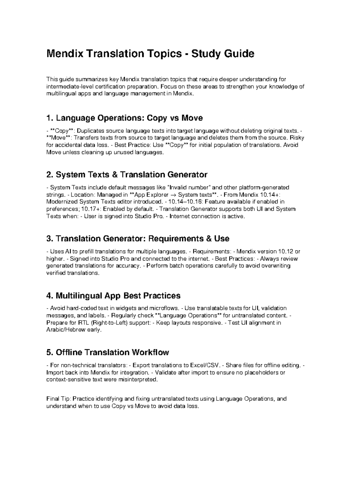 Mendix Translation Topics Study Guide for Certification Prep - Studocu