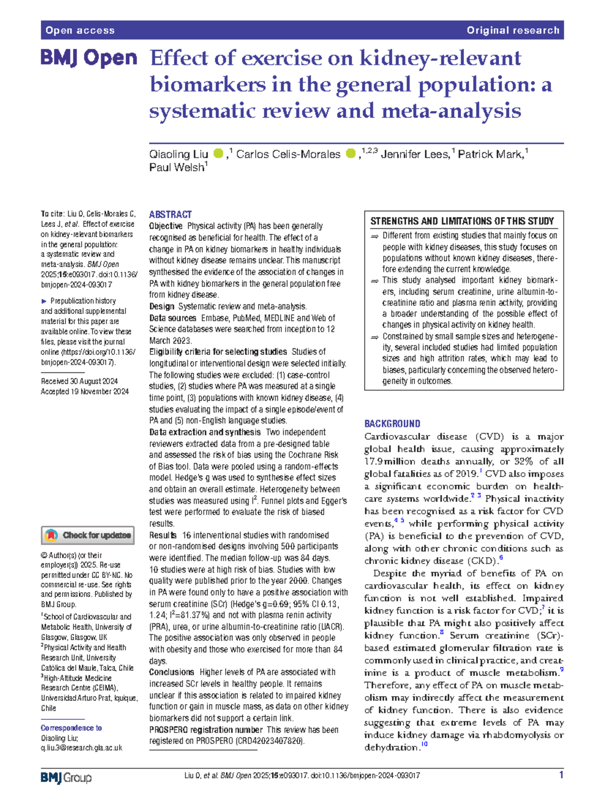Effect of Physical Activity on Kidney Biomarkers: A Systematic Review ...