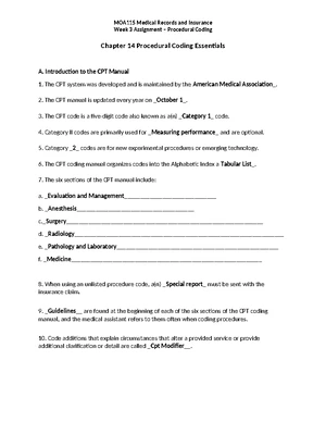 MOA115 Week 3 Assignment: Essentials of Procedural Coding - Studocu