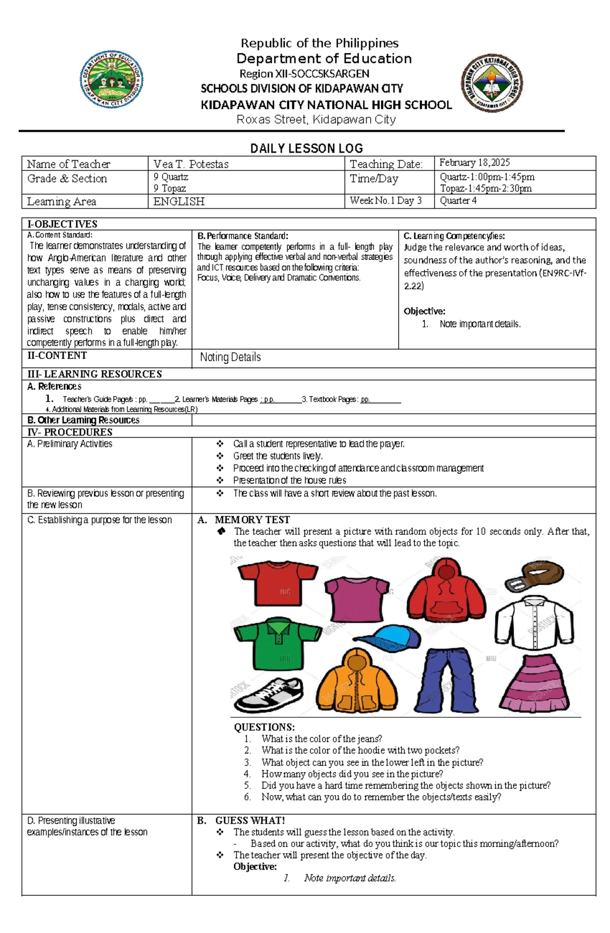 Q4 WEEK1 DAY4 DLL - Lesson Plan - Republic of the Philippines ...