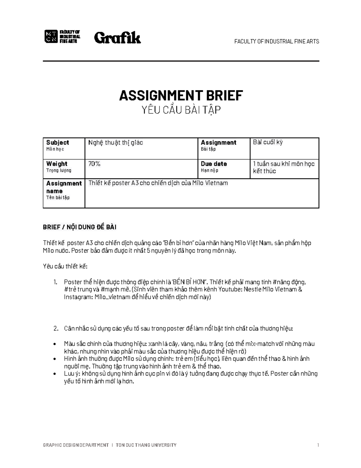 Assignment Brief: Thiết Kế Poster A3 cho Chiến Dịch Milo Việt Nam - Studocu