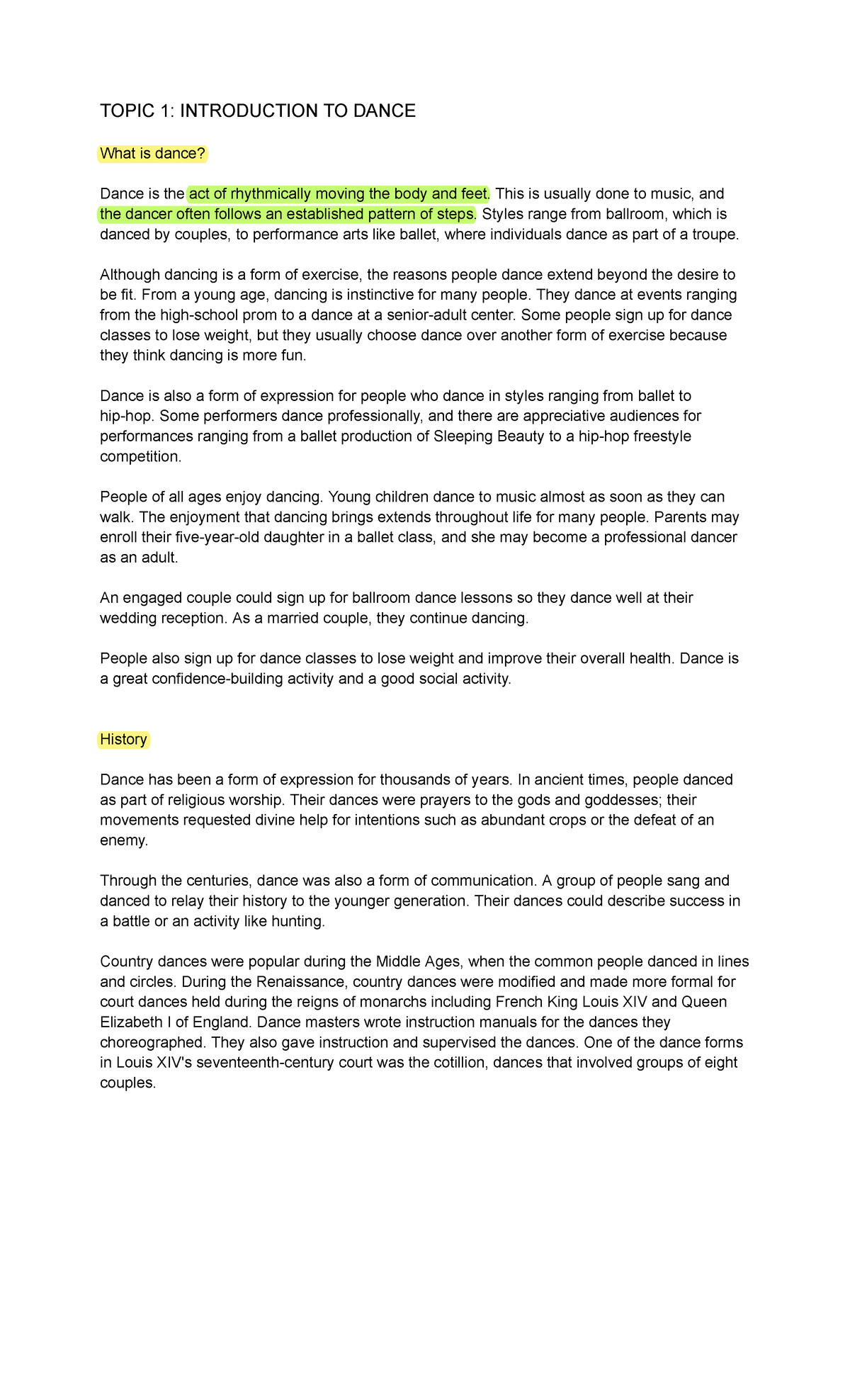 PE- Dance Module - Lesson Notes on Dance Styles & Techniques - Studocu