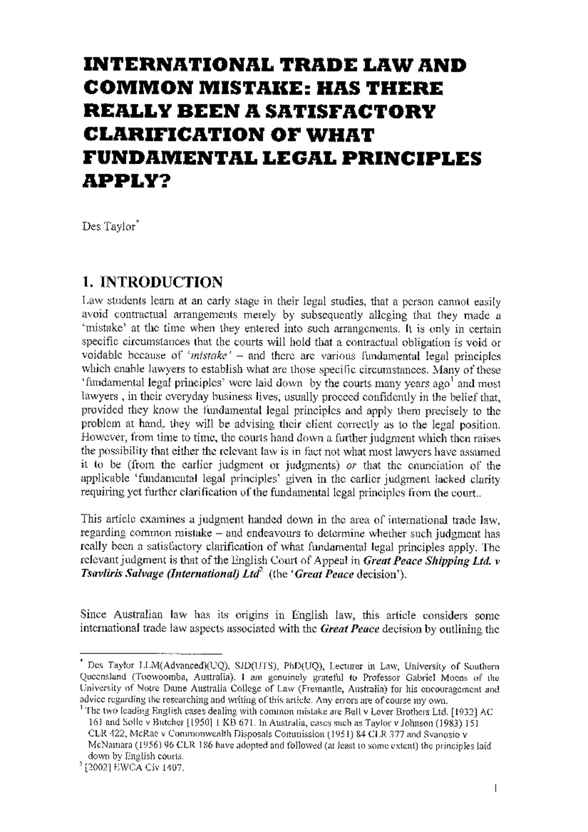 Common mistake case - INTERNATIONAL TRADE LAW AND COMMON MISTAKE: HAS ...