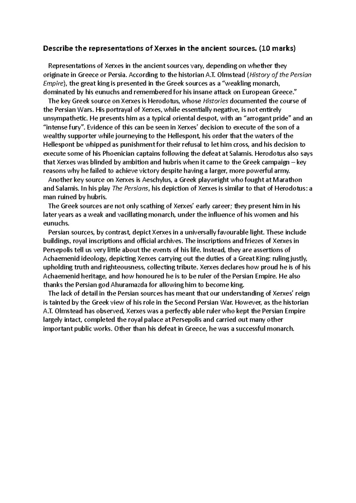 Describe the representations of Xerxes in the ancient sources - answer ...