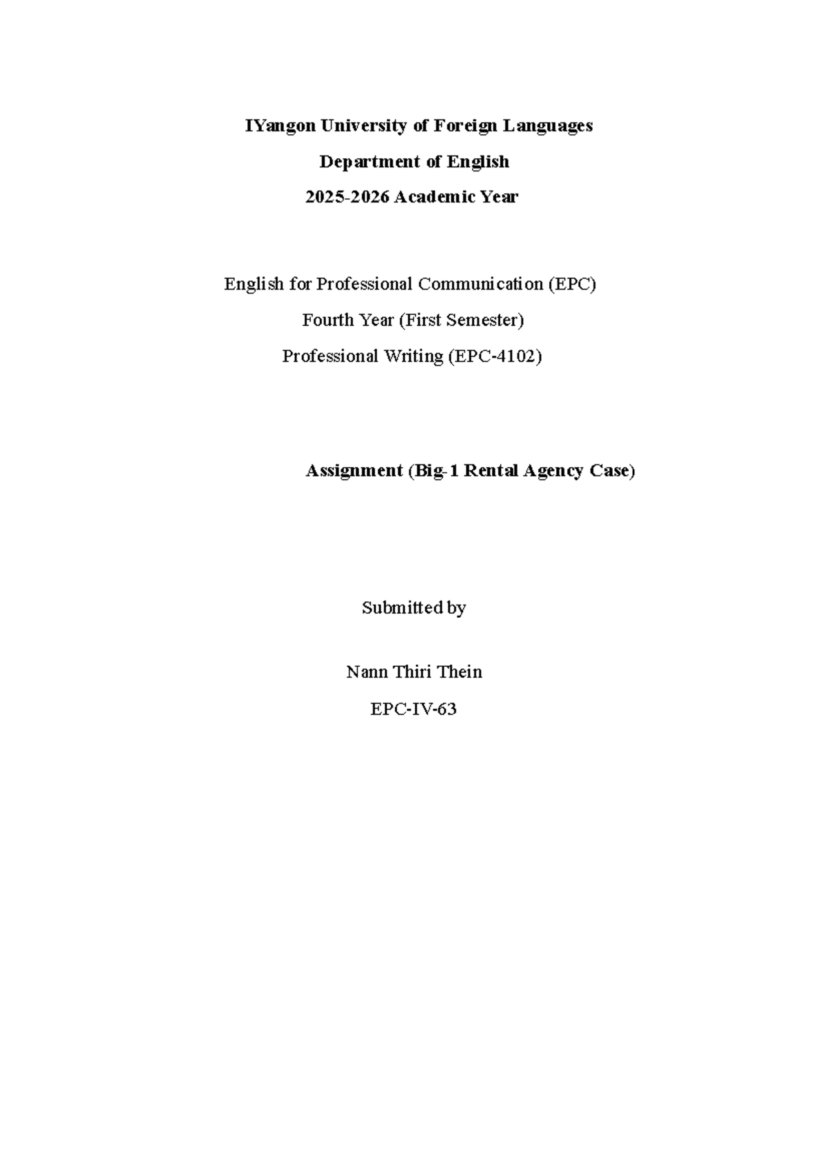 EPC 4th Year Professional Writing: Rental Agency Case Study - Studocu