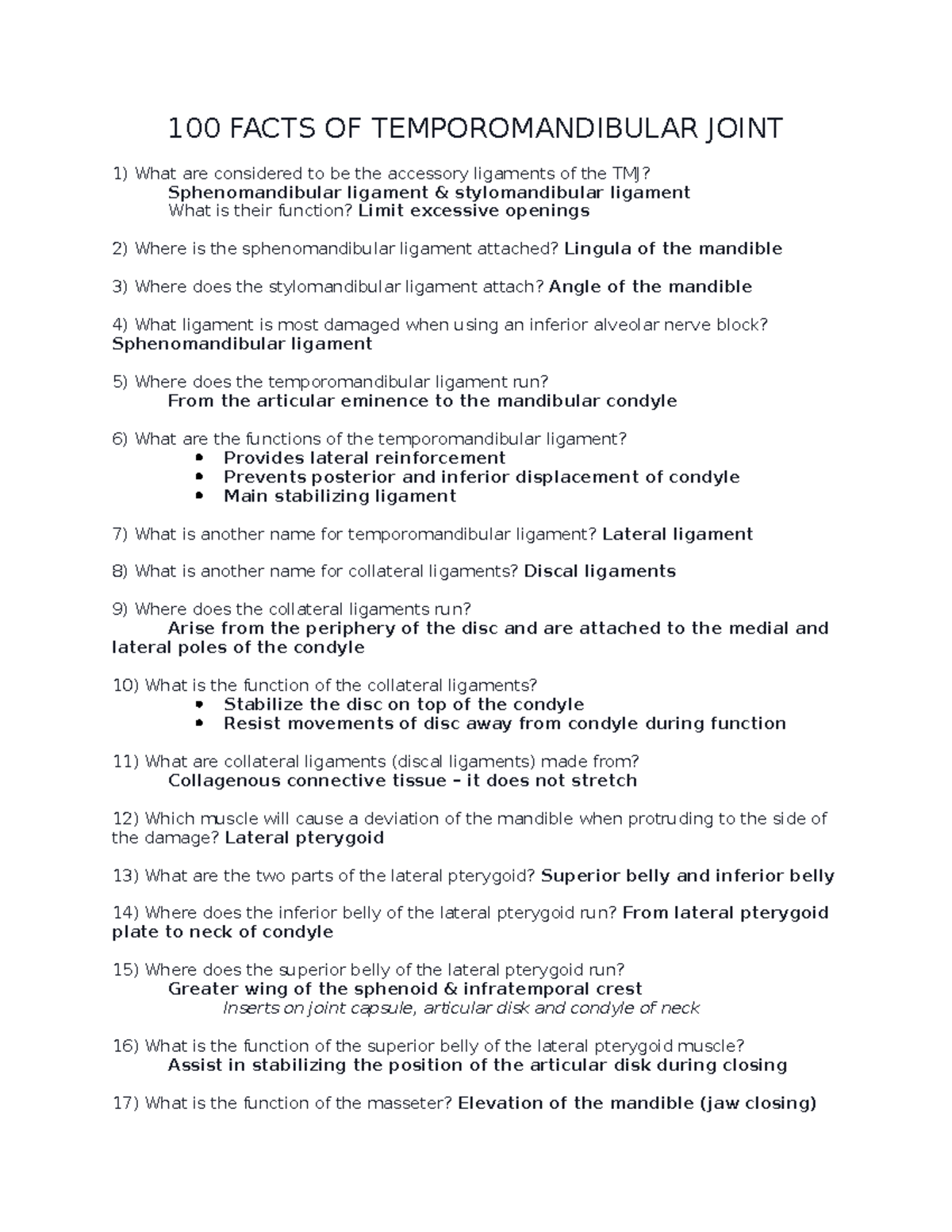 TMJ Anatomy & Function: 100 Key Facts for Dental Studies (DENT 101 ...