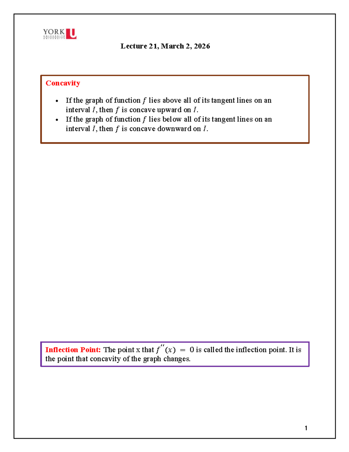 Lecture 21: Concavity and Inflection Points - Math Section O - Studocu