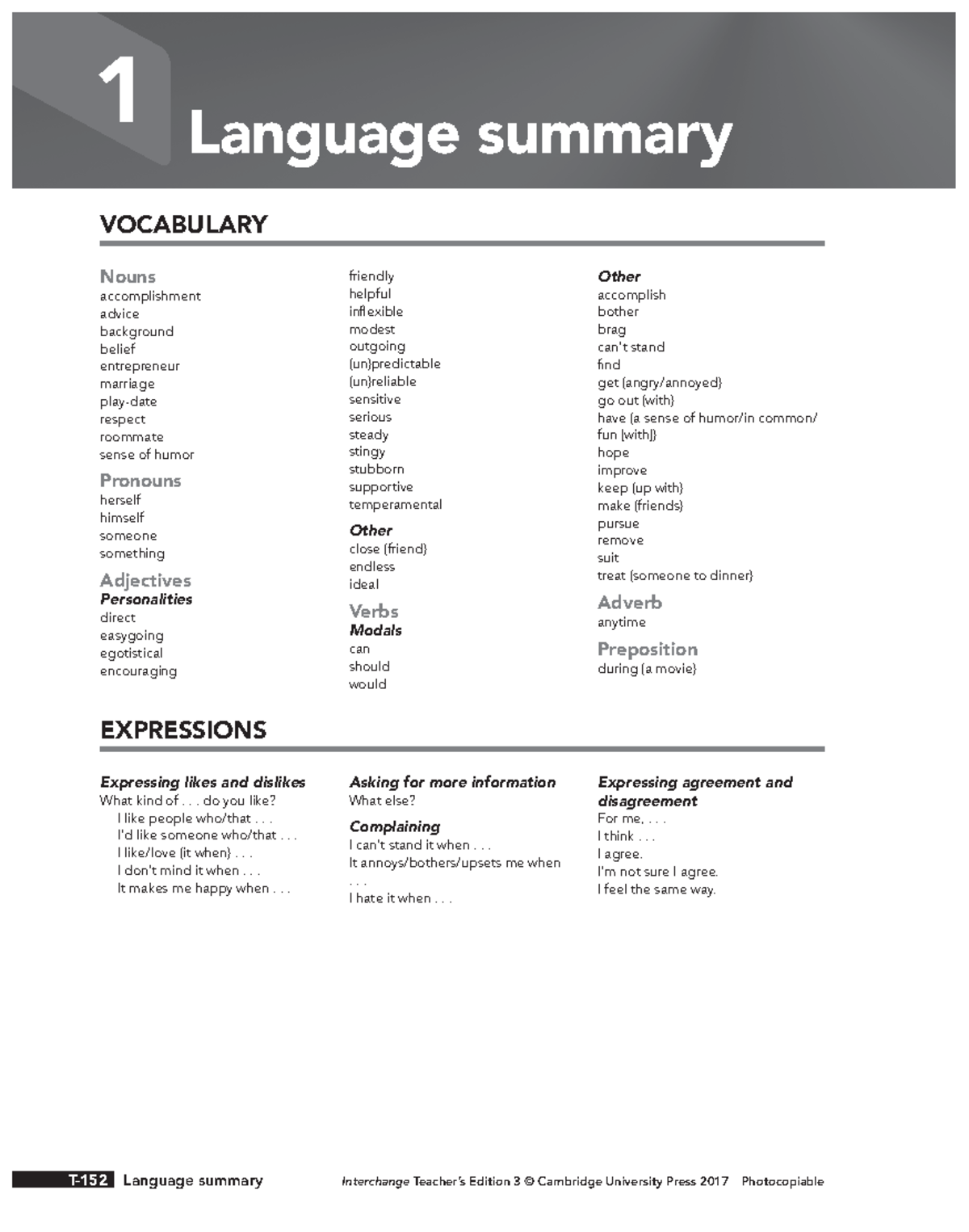 Interchange 5th Ed Language Summary for Levels 3 Units 01-16 - Studocu