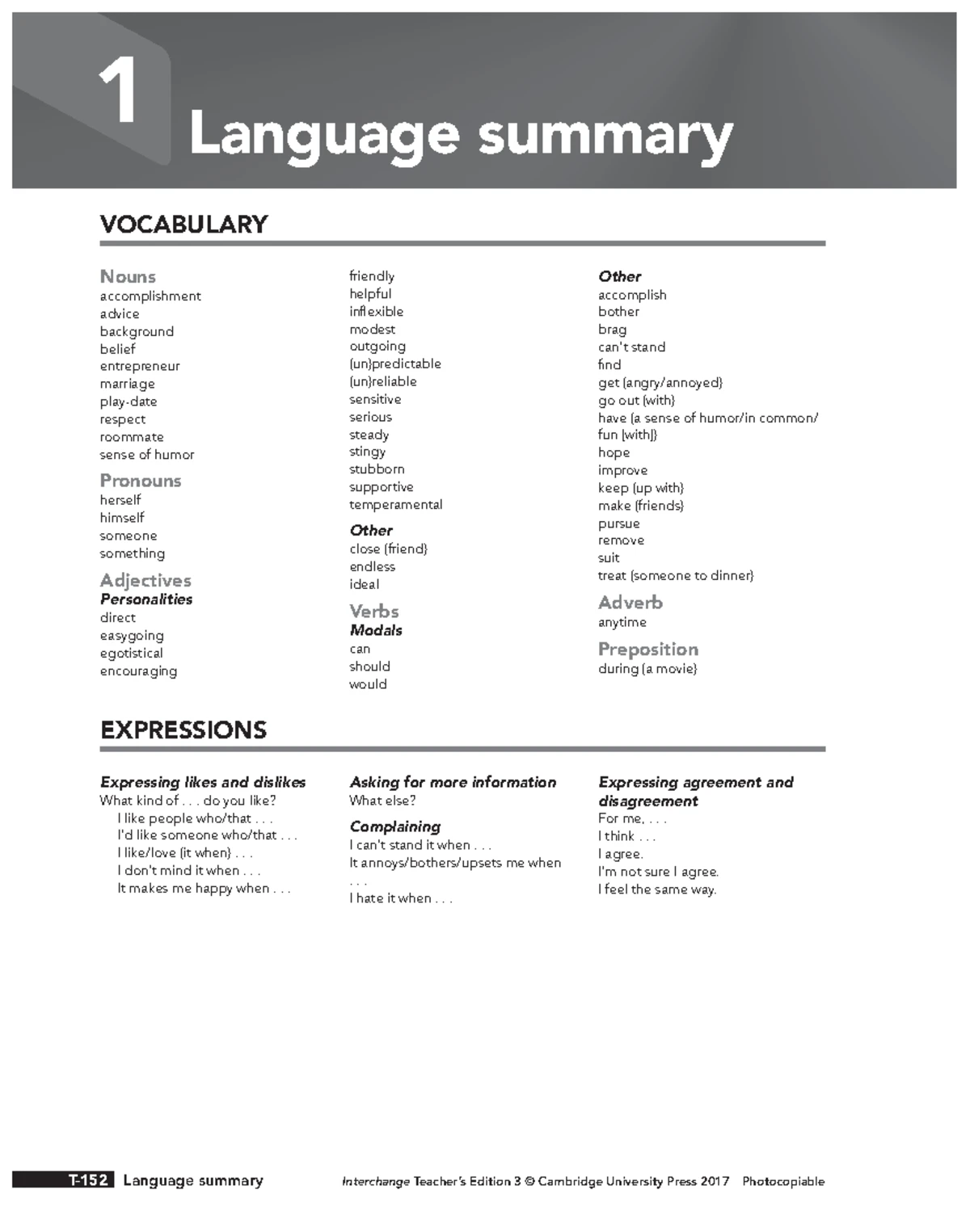 Interchange 3 - Workbook Answer Key - 5th Ed - T- Workbook answer key 1 ...