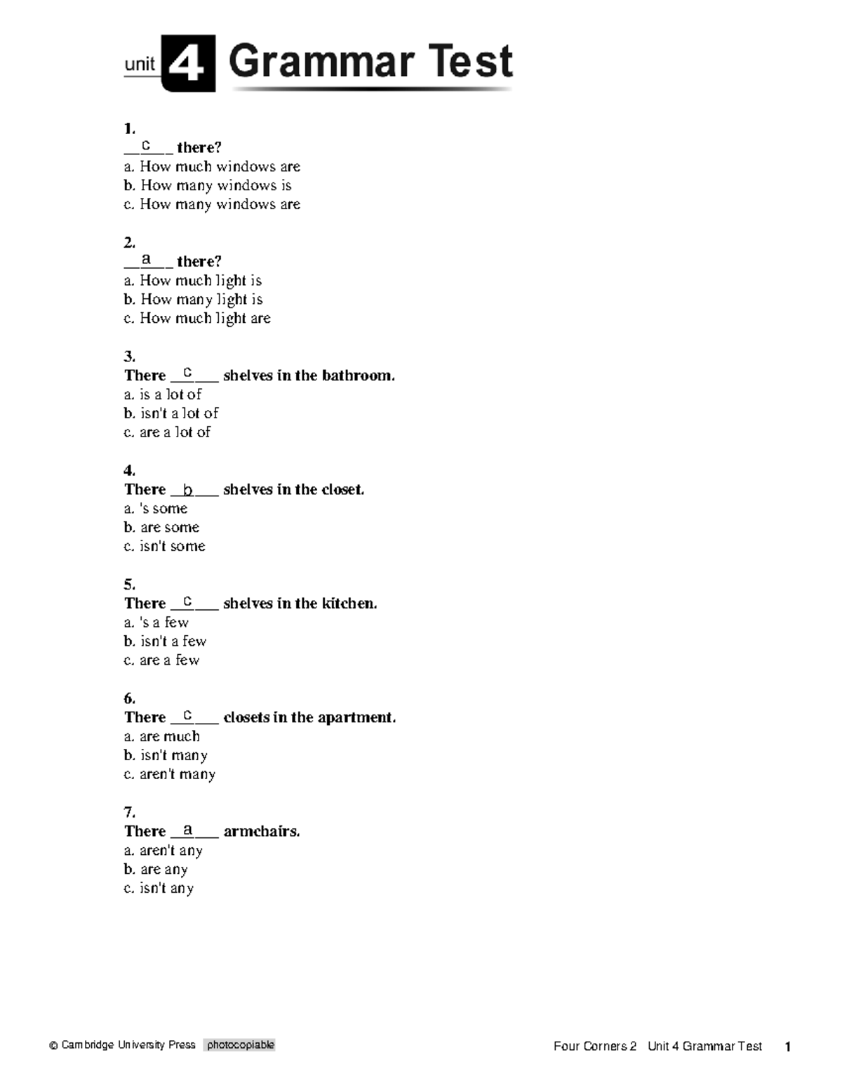 Grammar UNIT 4 - ssss - © Cambridge University Press photocopiable Four ...