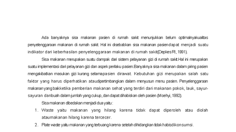 Analisis Sisa Makanan Pasien di RS: Metode Taksiran Visual Comstock ...