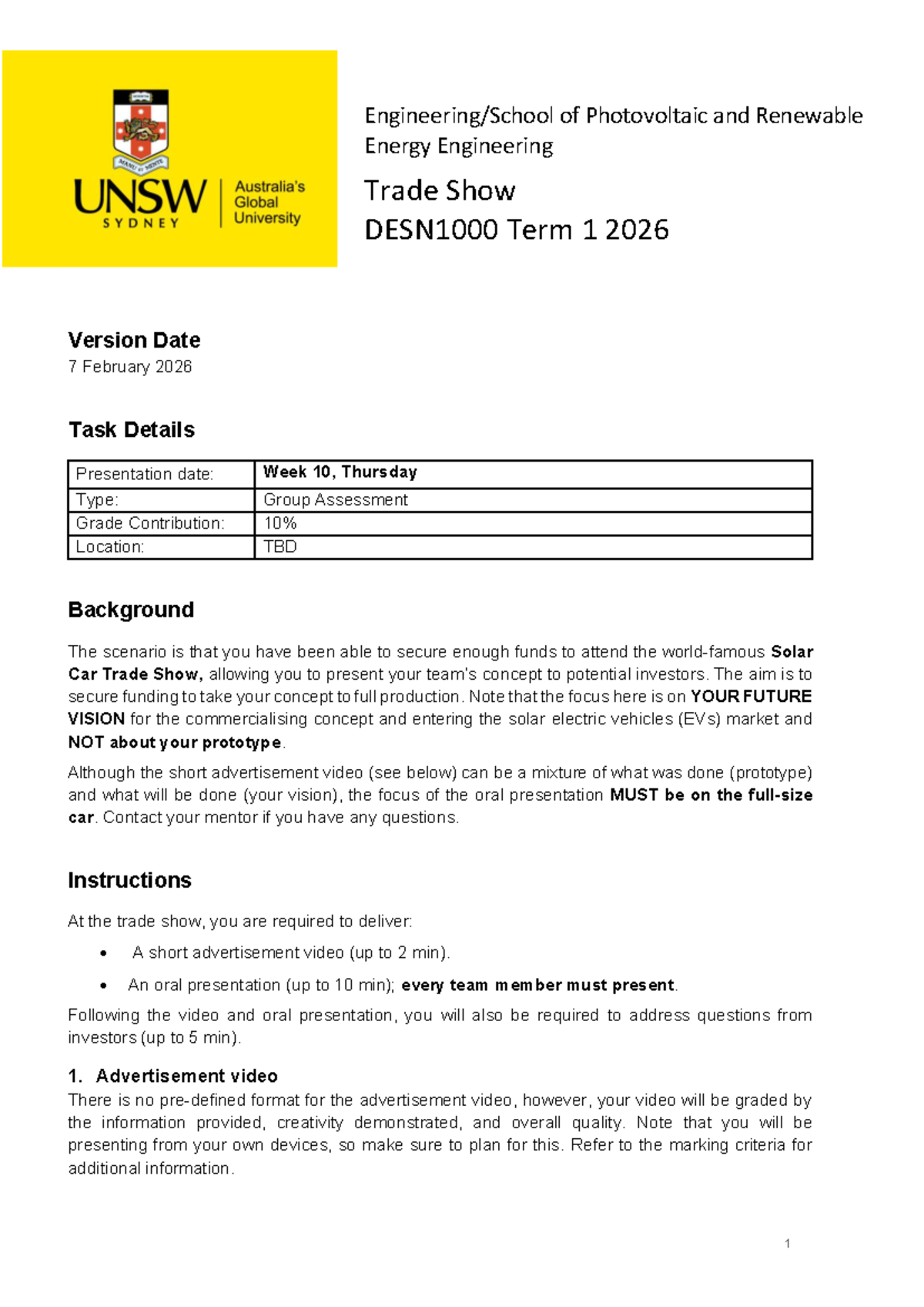 SPREE T6 Solar Car Trade Show Presentation Guidelines Term 1 2026 - Studocu