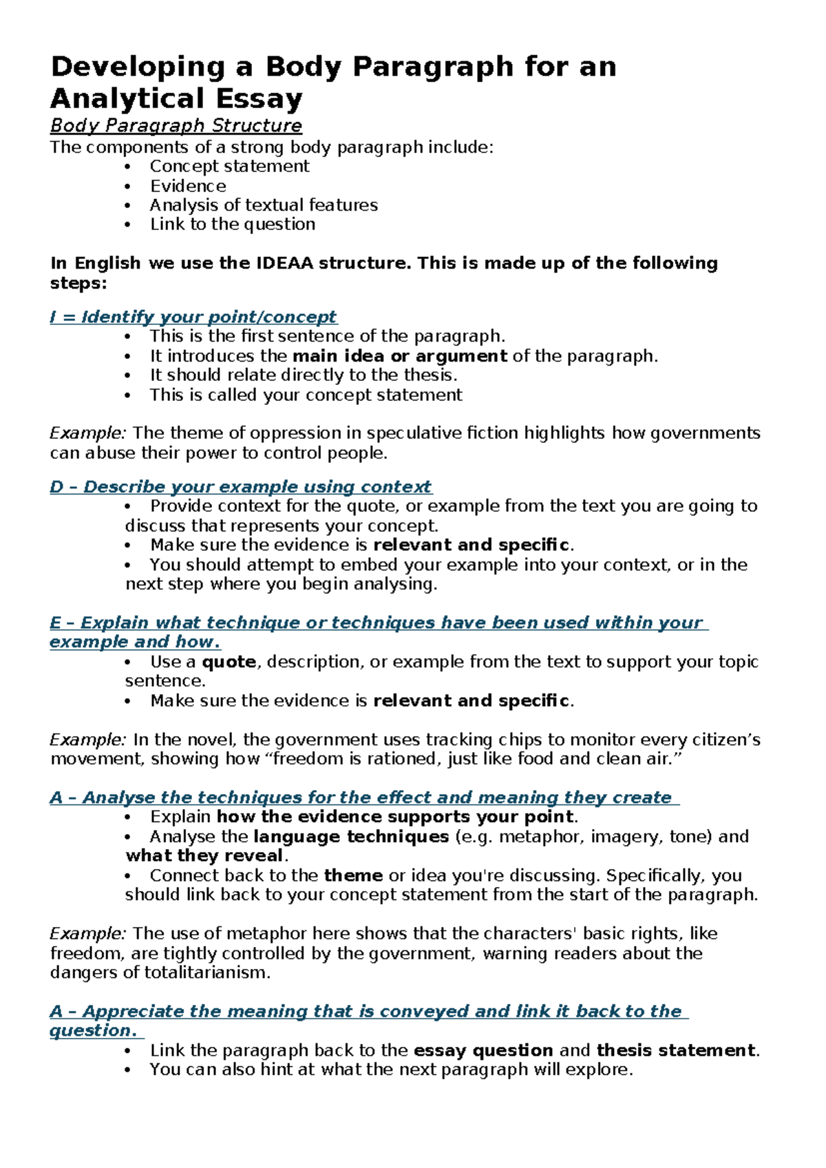17 - Body Paragraph Structure for Analytical Essays - Studocu