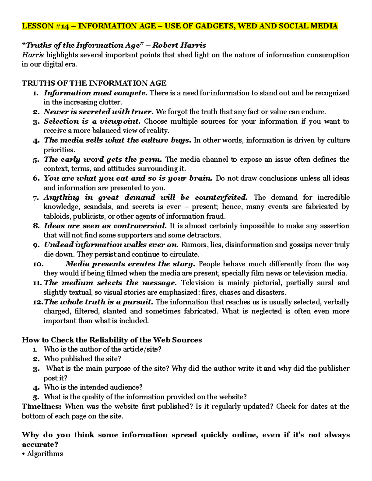 GEN-003 P3 Reviewer - ASSIGNMENT - LESSON #14 – INFORMATION AGE – USE ...