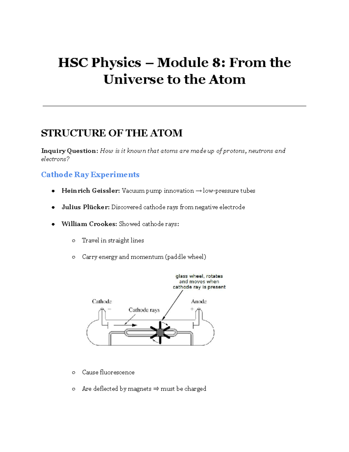 HSC Physics Module 8: Structure and Nature of the Atom Notes - Studocu
