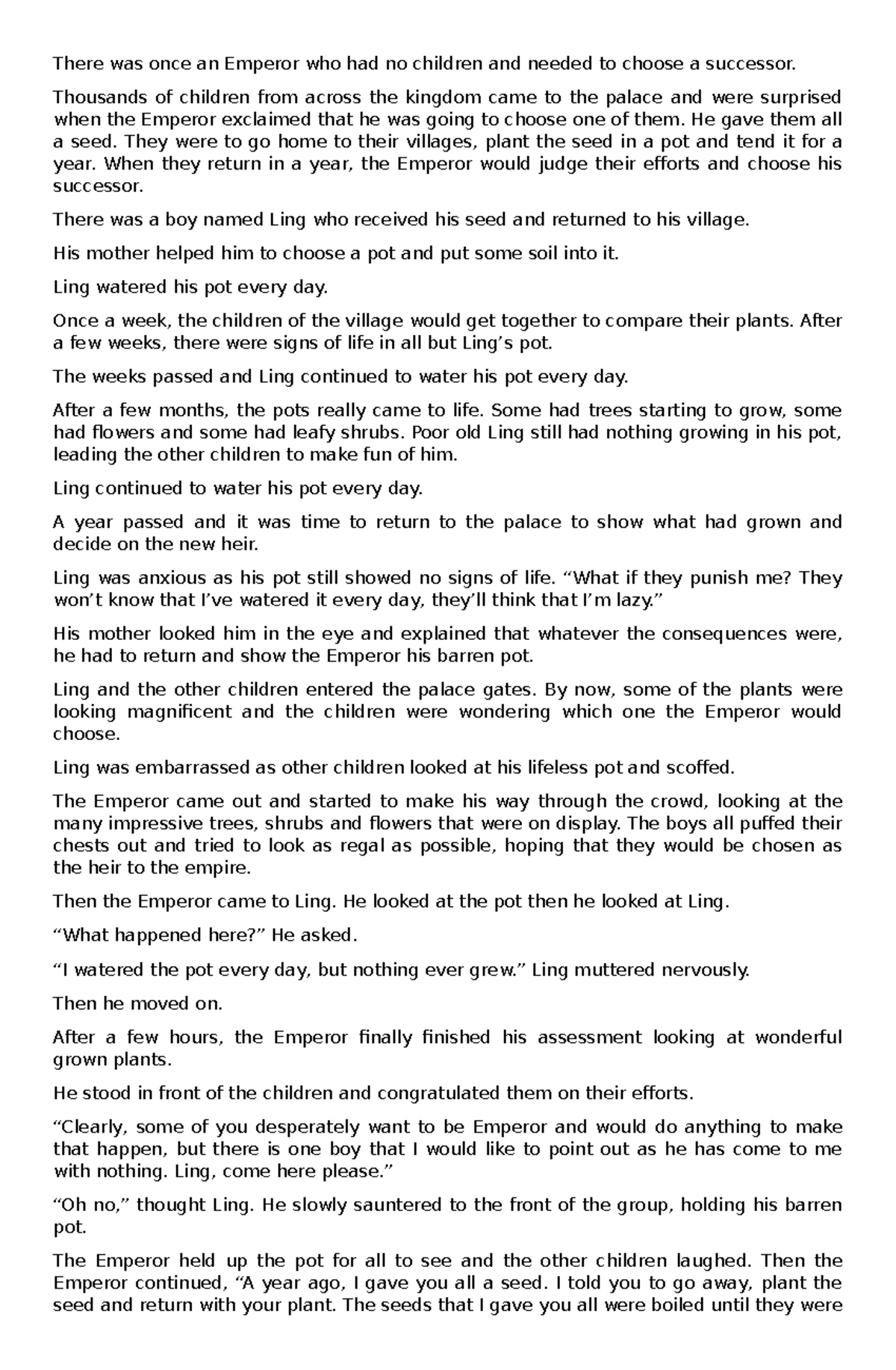 The Emperor's Seed - A Lesson in Honesty and Self-Trust - Studocu