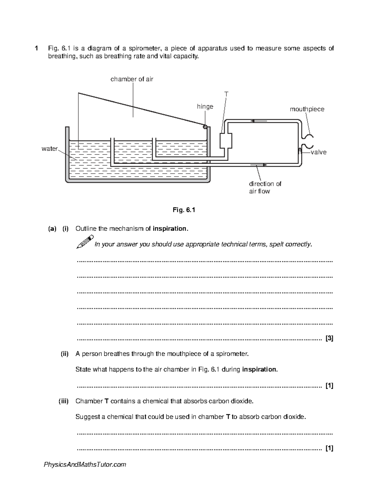 Exchange Surfaces 3 QP - 1 Fig. 6 is a diagram of a spirometer, a piece ...